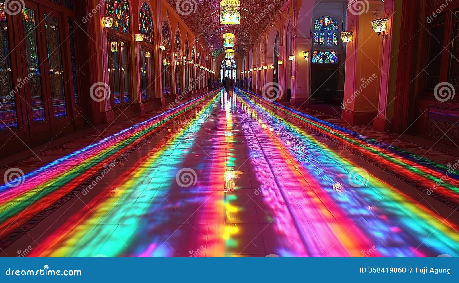Rainbow Floor, Arched Hallway, Stained Glass, Vibrant Light, Interior ...