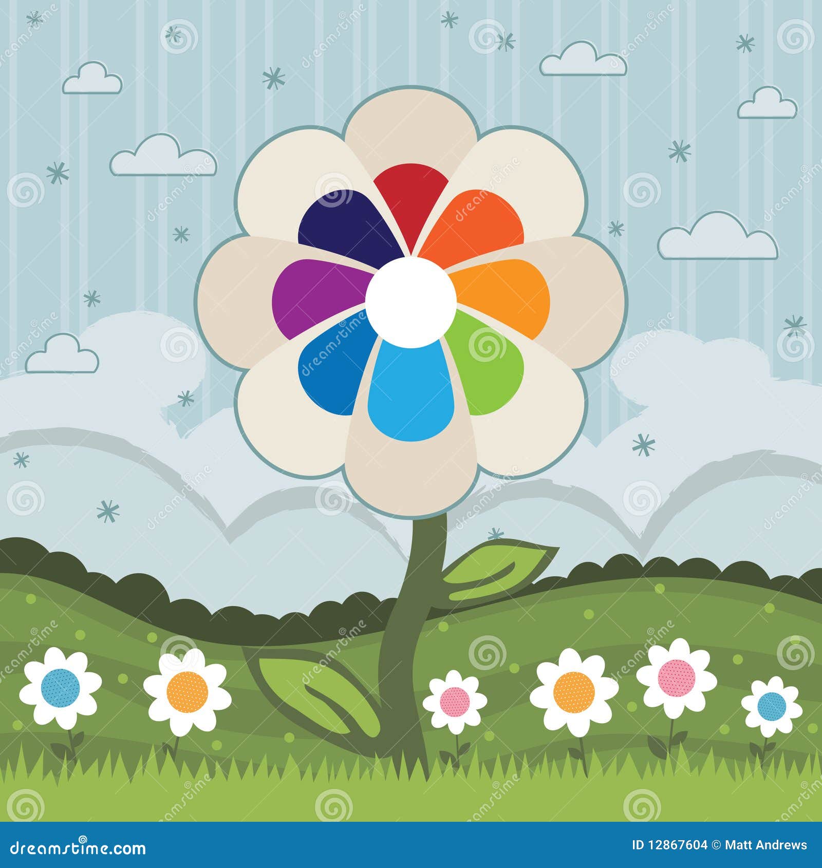 Rainbow flower stock vector. Illustration of leaf, petal - 12867604