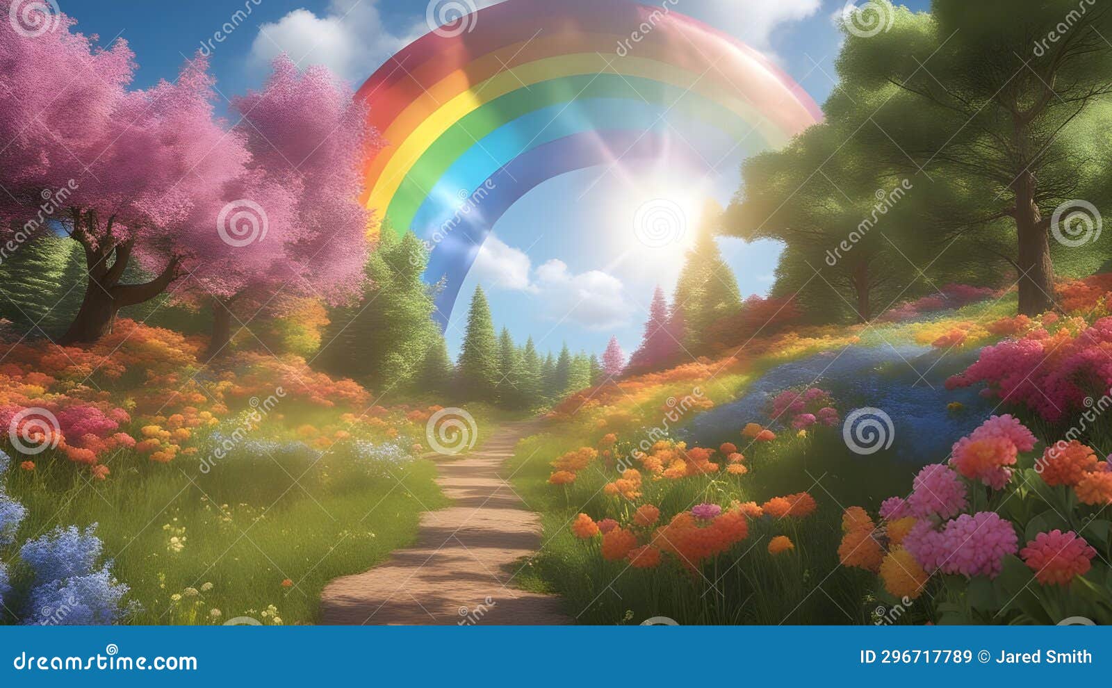 Rainbow in the Forest a Colorful Scene with a Sunny Forest and a ...