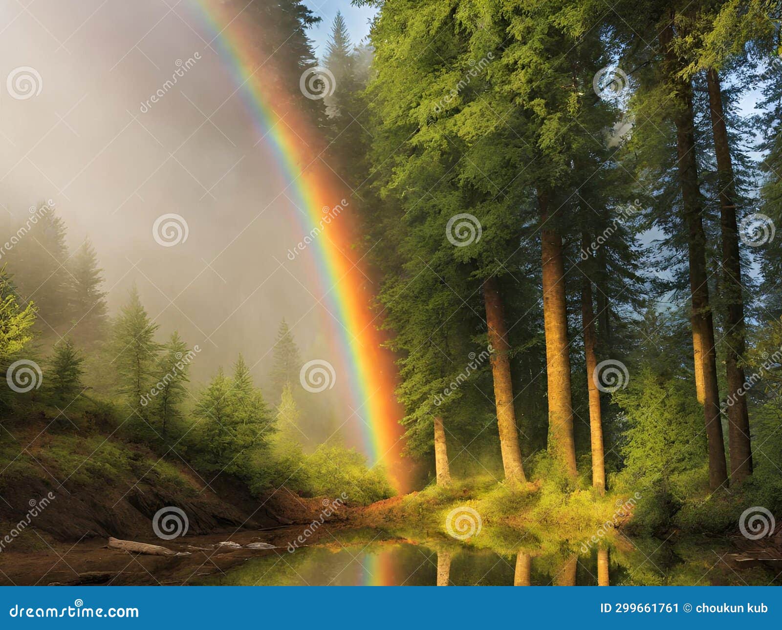 Rainbow in Forest Very Beautiful in Dream Stock Illustration ...