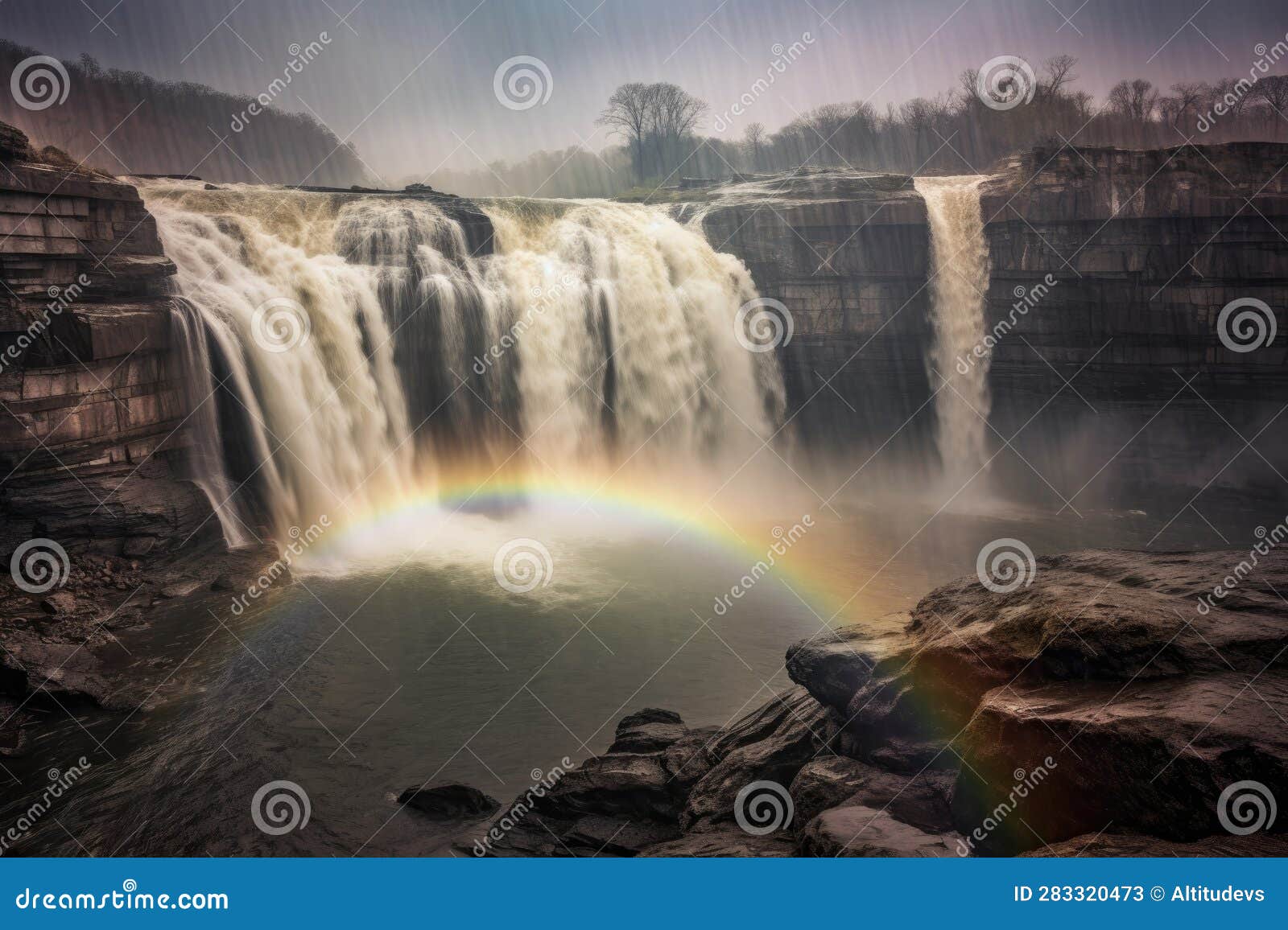 Rainbow Forming Near a Powerful Waterfall Stock Image - Image of ...