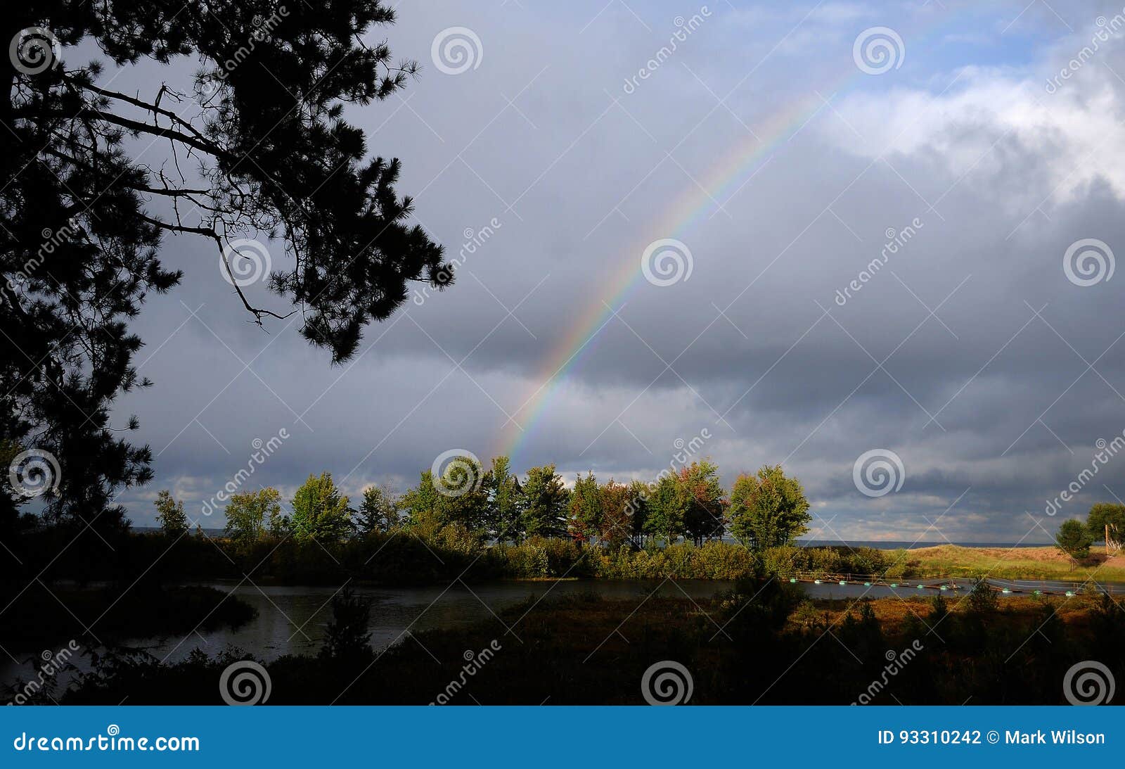 Rainbow Forms Over Lake Superior Stock Photo - Image of lake, peninsula ...