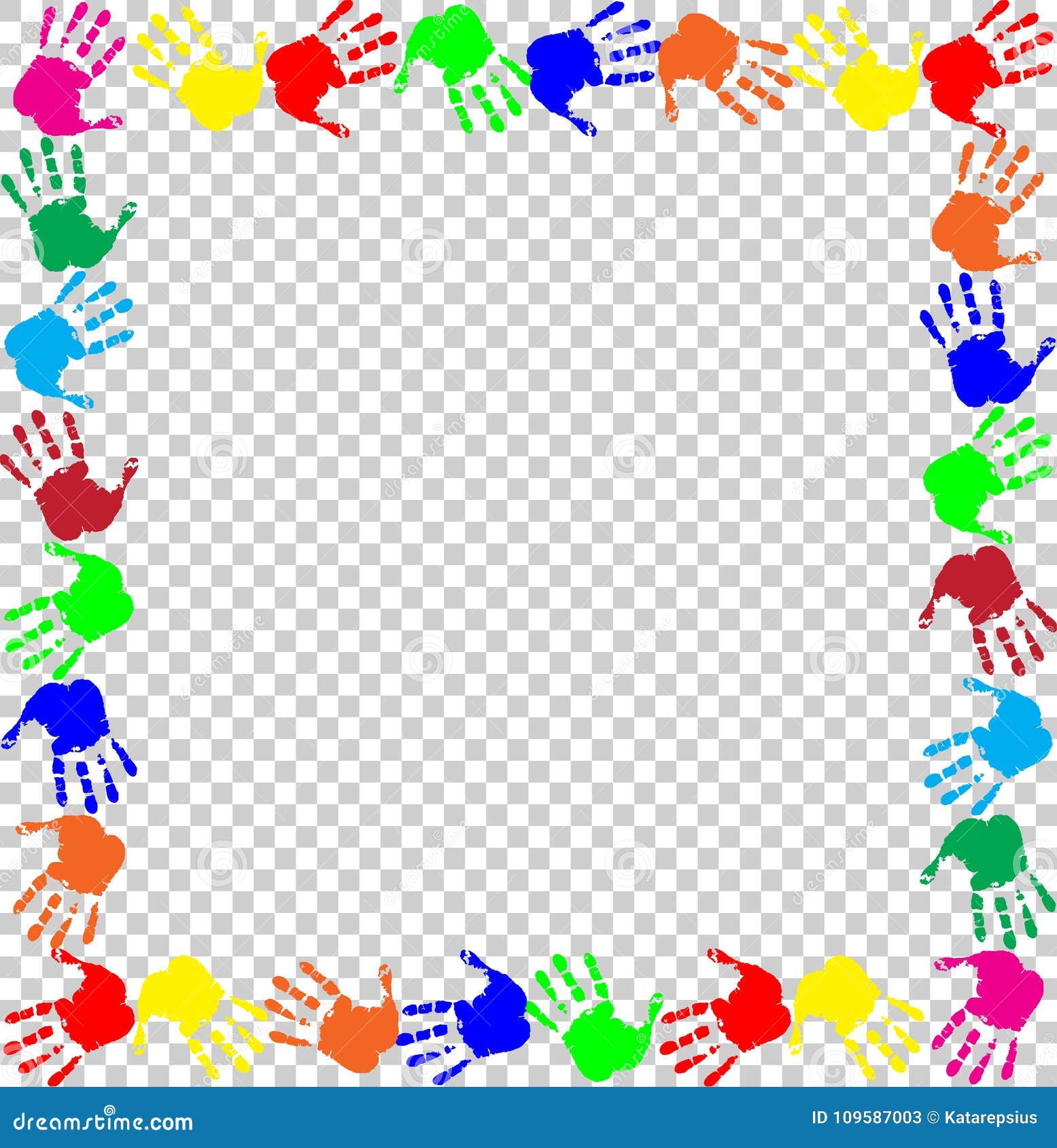Multicolored Handprints Border Isolated On Black Background Vector ...