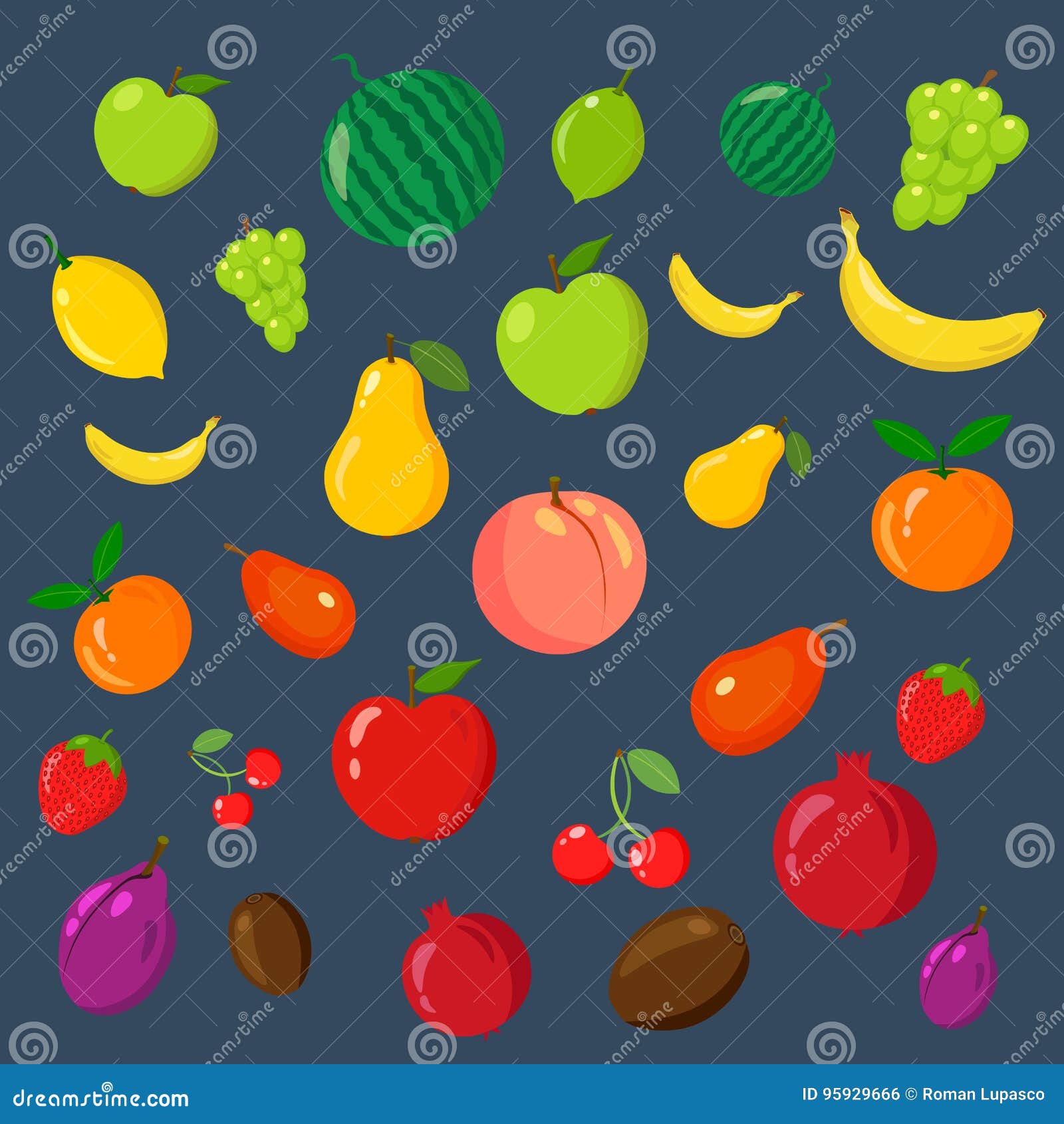 Rainbow of Fruits on the Blue Background Stock Vector - Illustration of ...