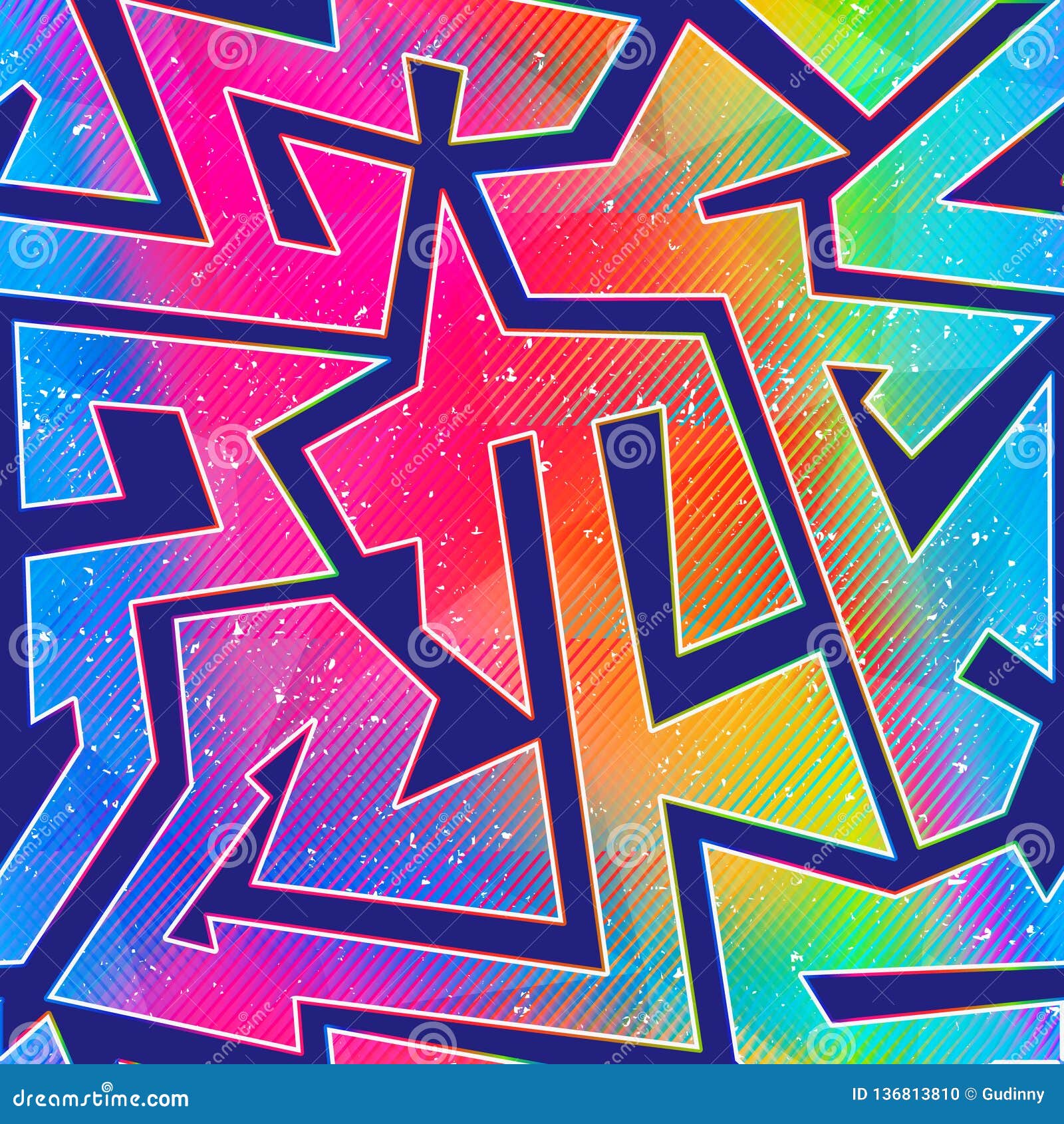 Rainbow Geometric Pattern with Grunge Effect Stock Vector ...