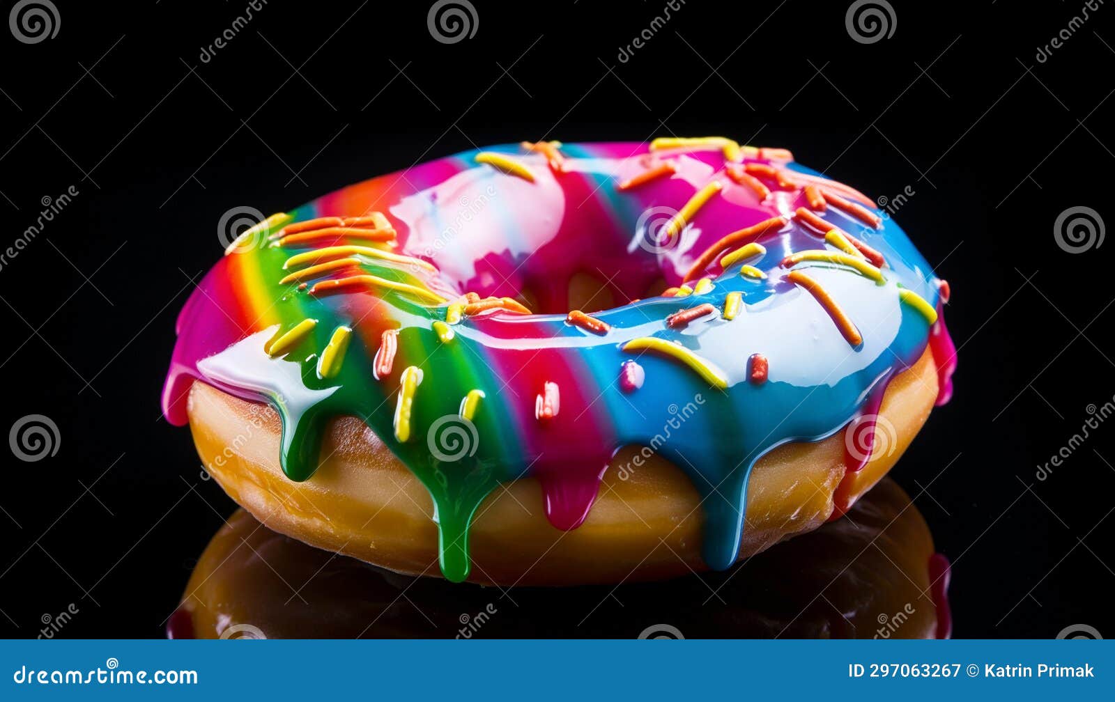 Rainbow glazed doughnut stock image. Image of indoors - 297063267