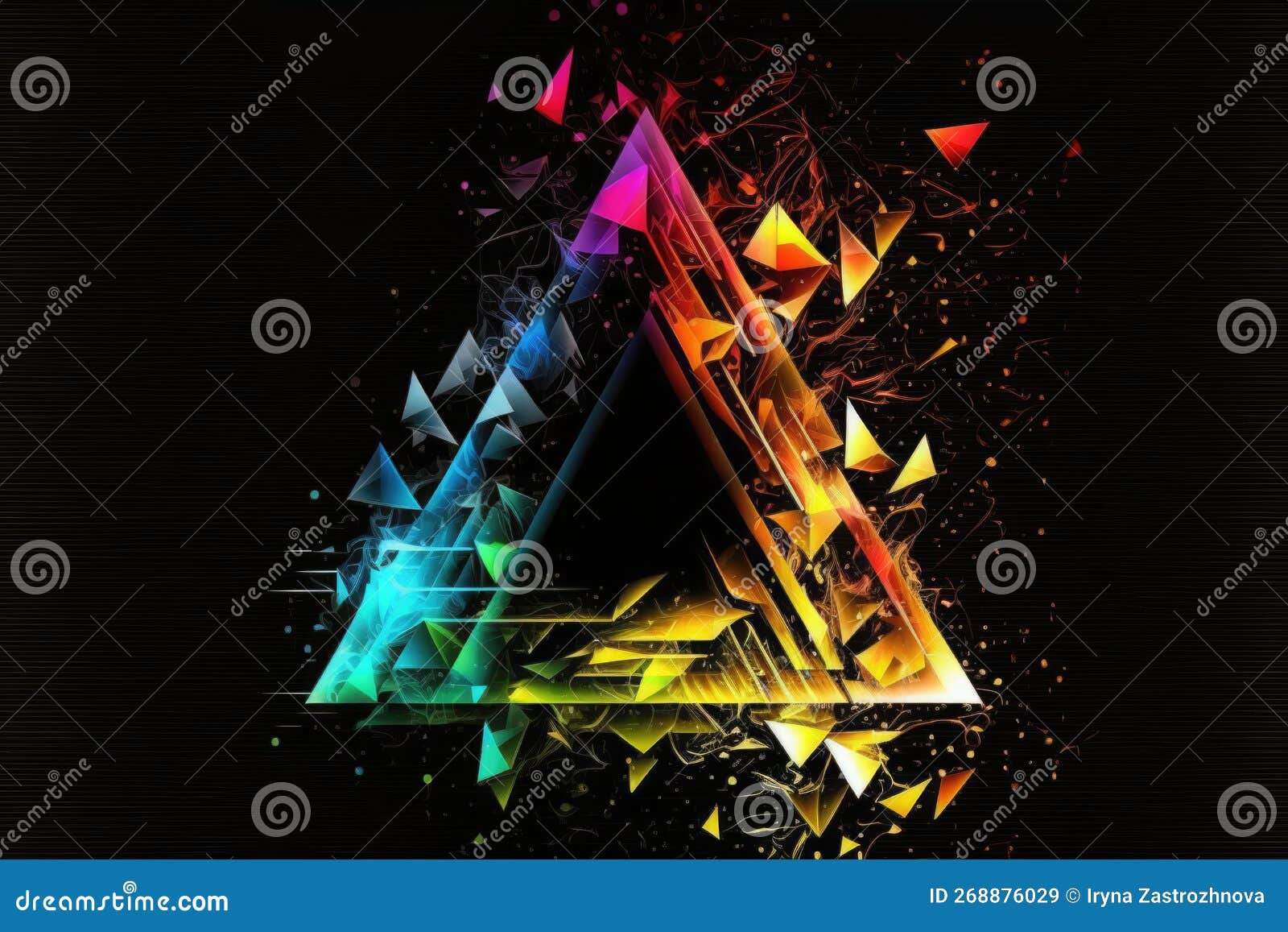 Rainbow Glitched Triangle on Black Background, Geometric Cyberpunk ...