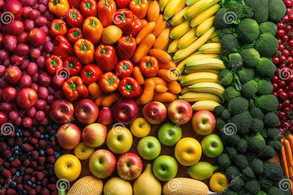 Rainbow Gradient Made of Various Fruits and Vegetables Stock ...