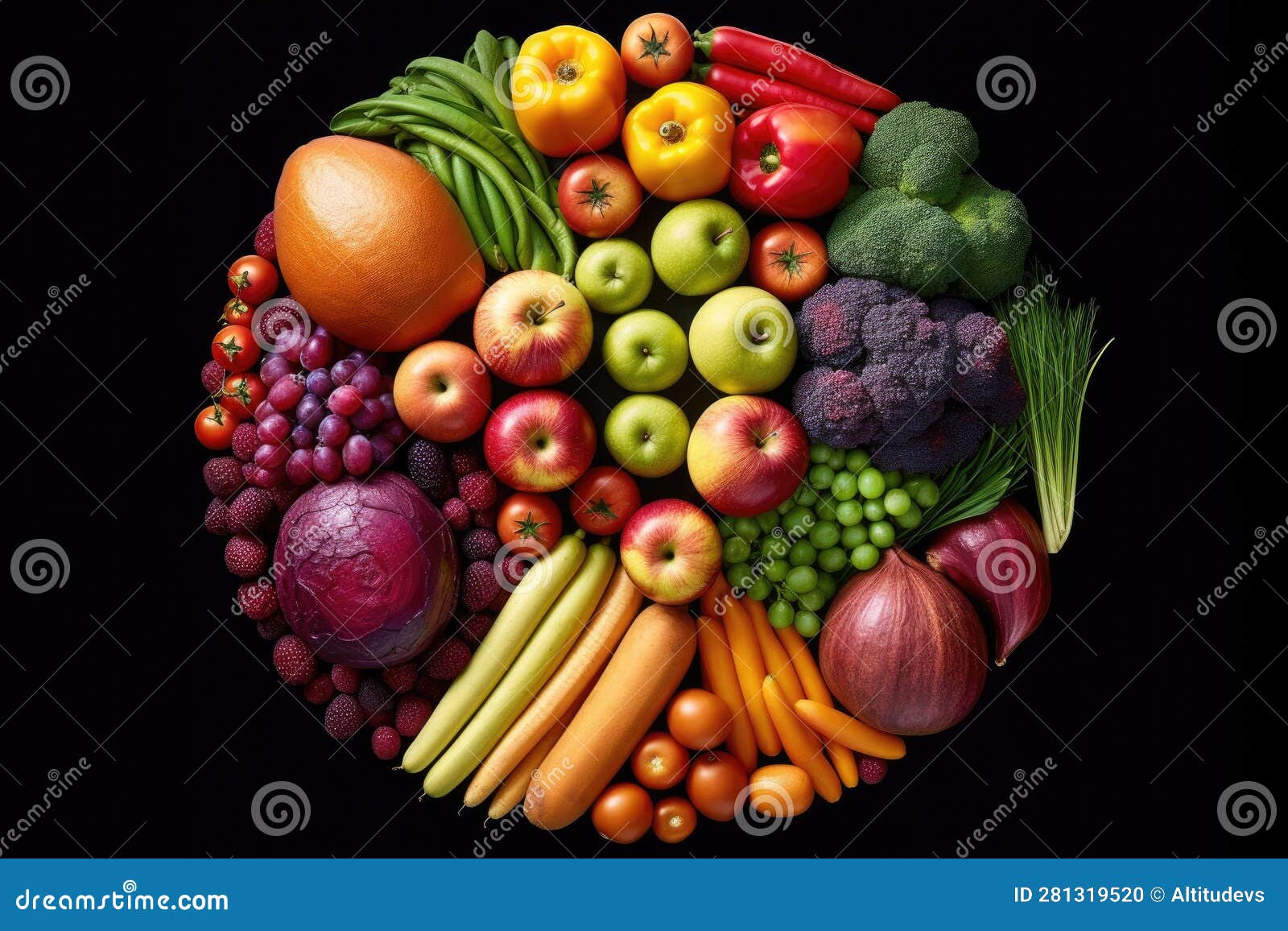 Rainbow Gradient Made of Various Fruits and Vegetables Stock ...
