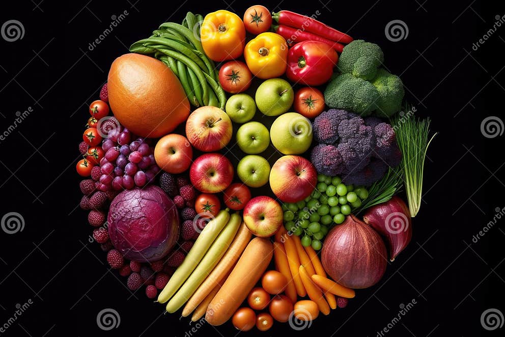 Rainbow Gradient Made of Various Fruits and Vegetables Stock ...