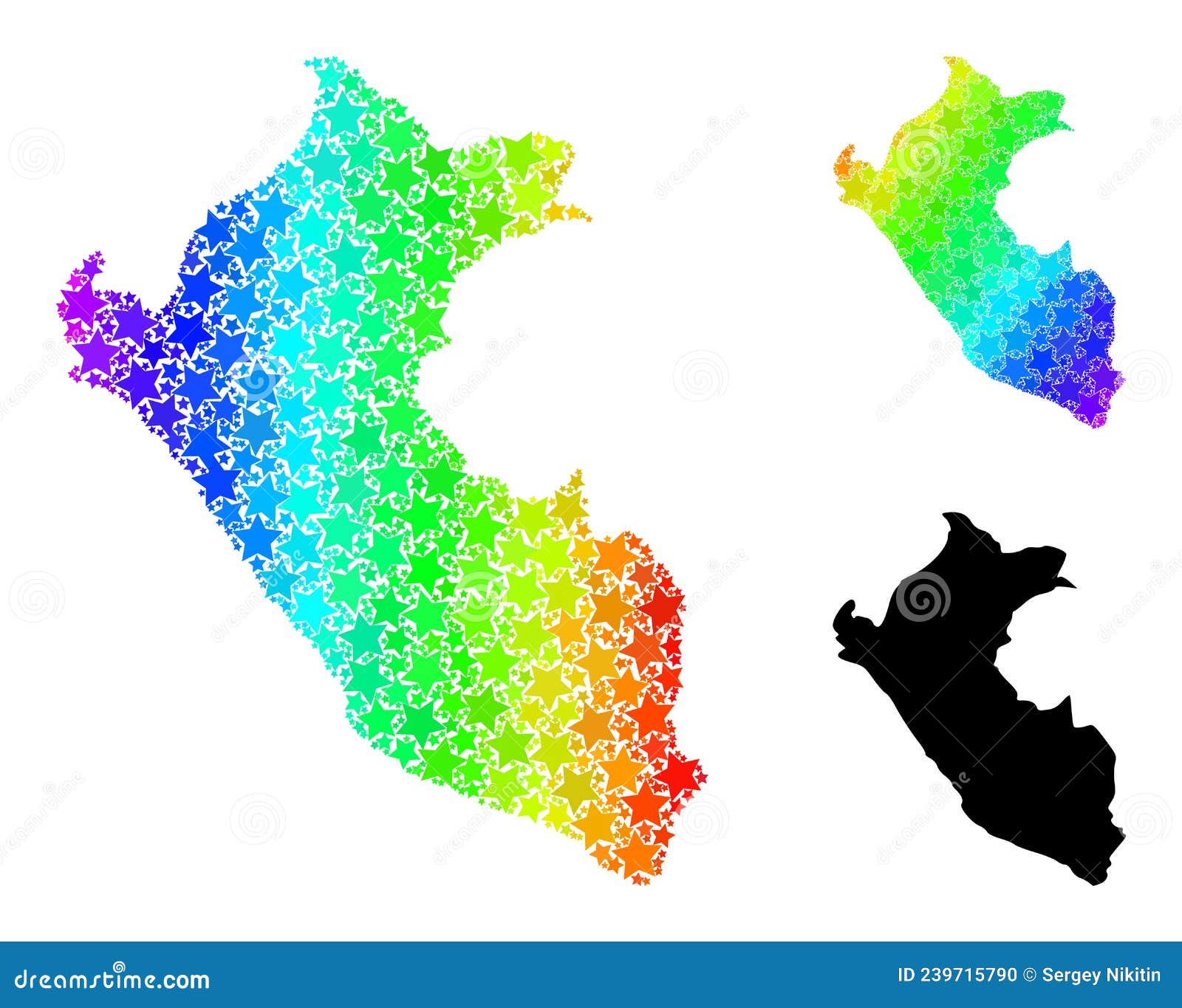 Spectral Colored Gradient Starred Mosaic Map of Peru Collage Stock ...