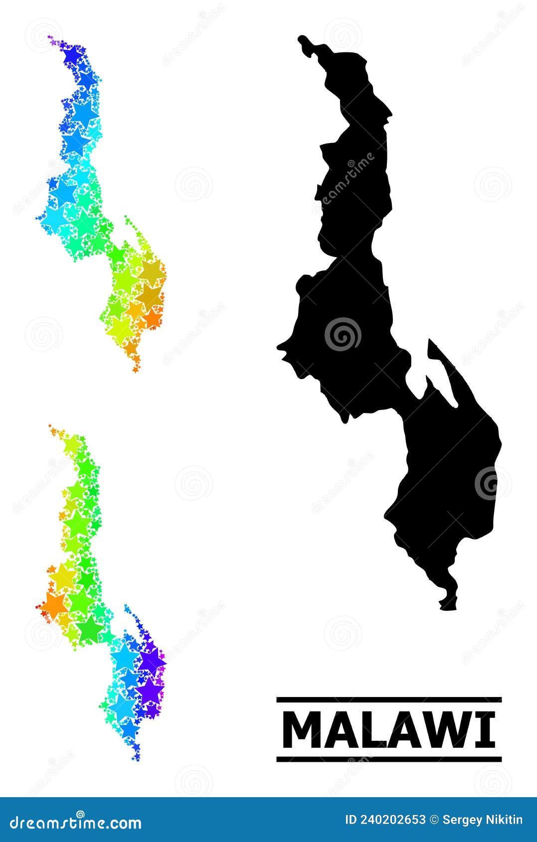 Rainbow Gradient Star Mosaic Map of Malawi Collage Stock Vector ...