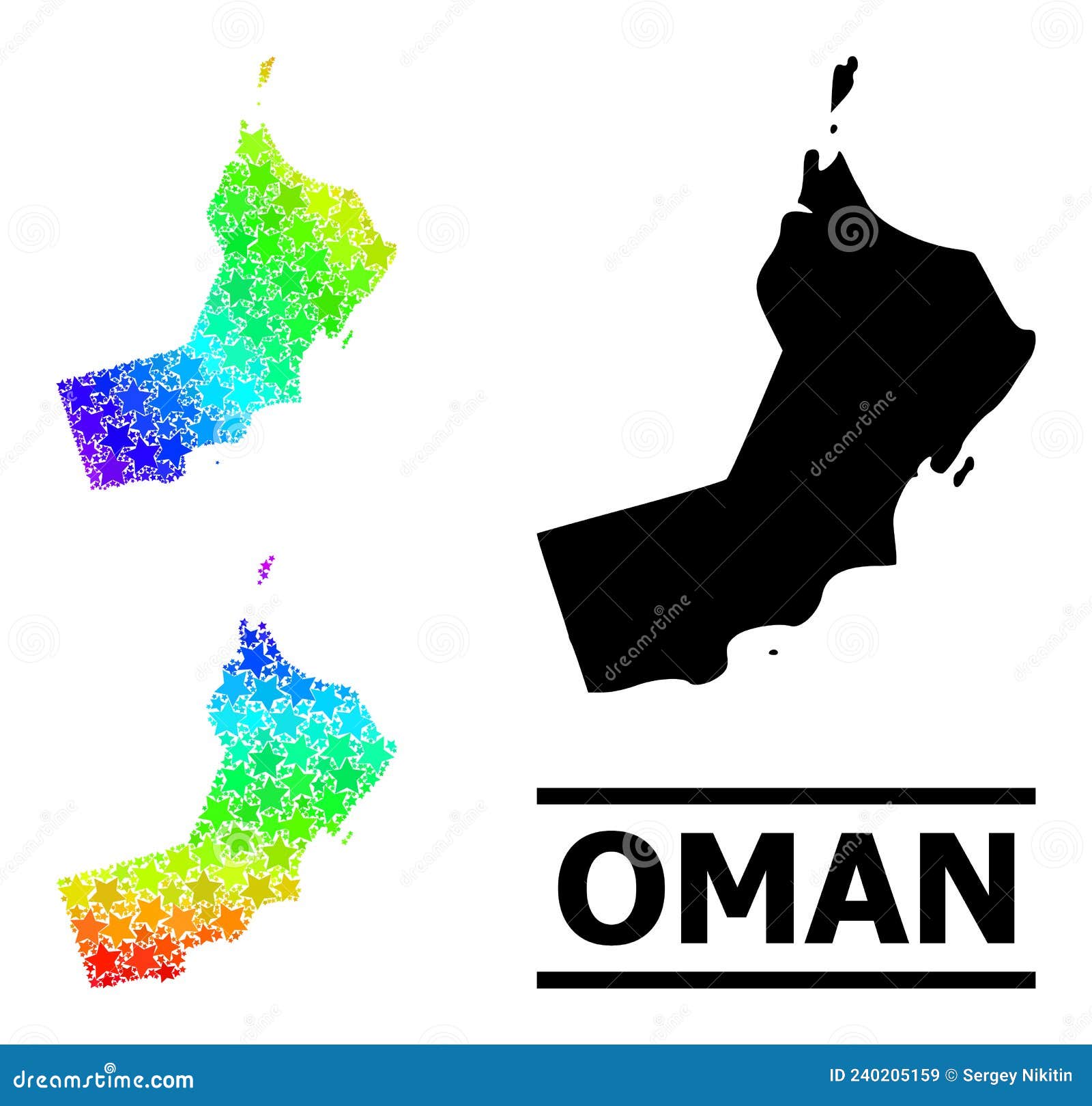Rainbow Gradient Star Mosaic Map of Oman Collage Stock Vector ...