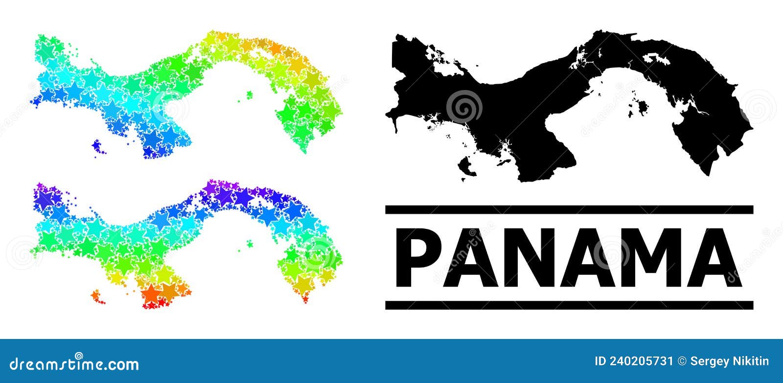 Rainbow Gradient Star Mosaic Map of Panama Collage Stock Vector ...