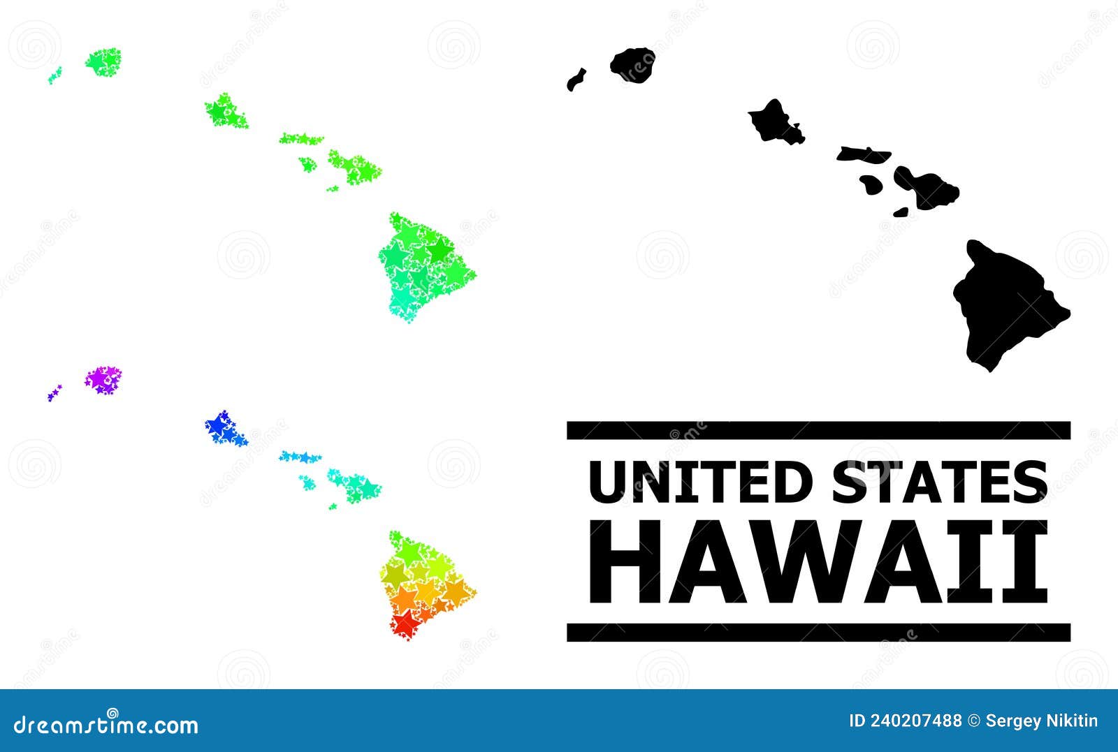 Rainbow Gradient Starred Mosaic Map of Hawaii State Collage Stock ...