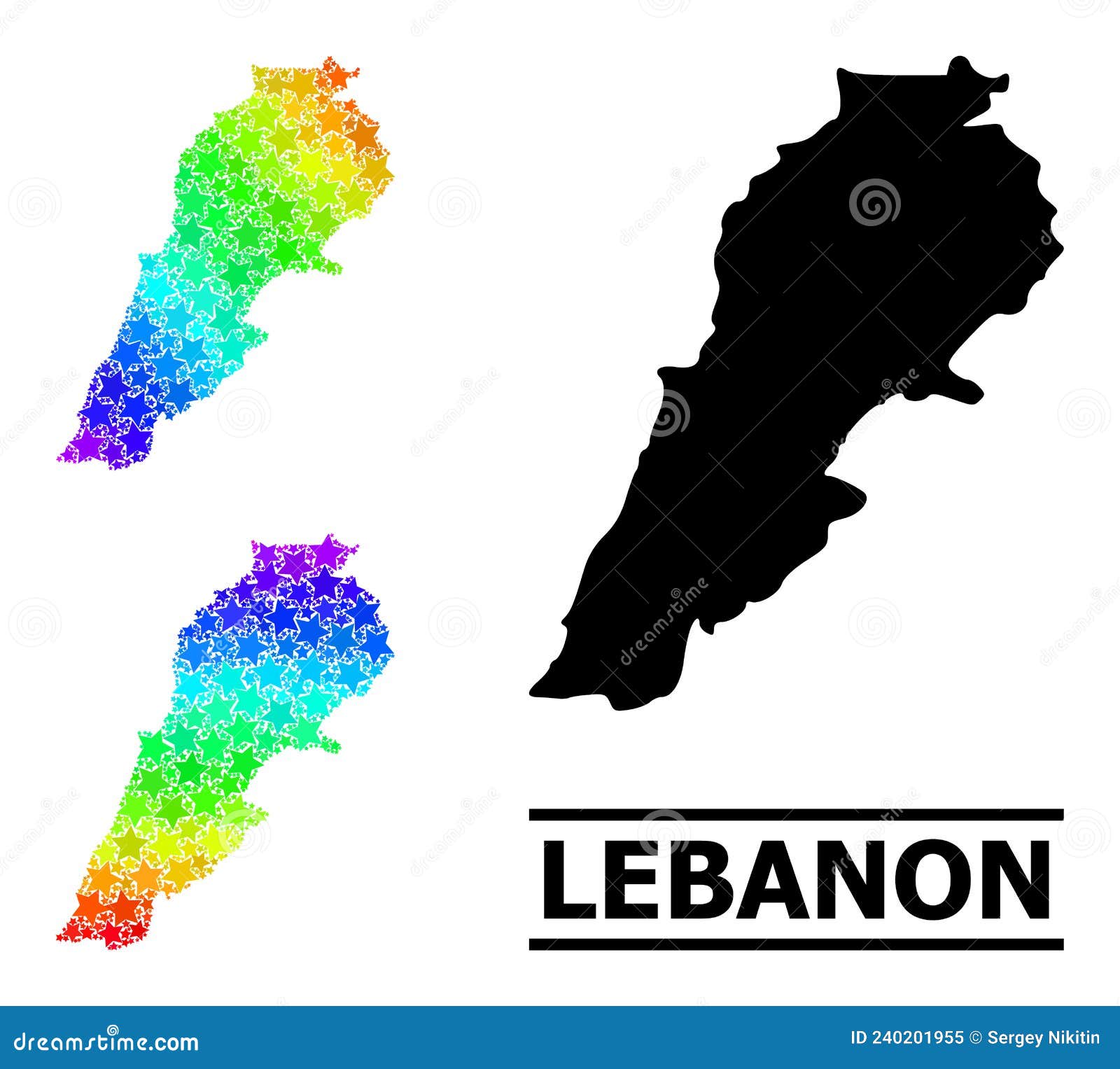 Rainbow Gradient Starred Mosaic Map of Lebanon Collage Stock Vector ...