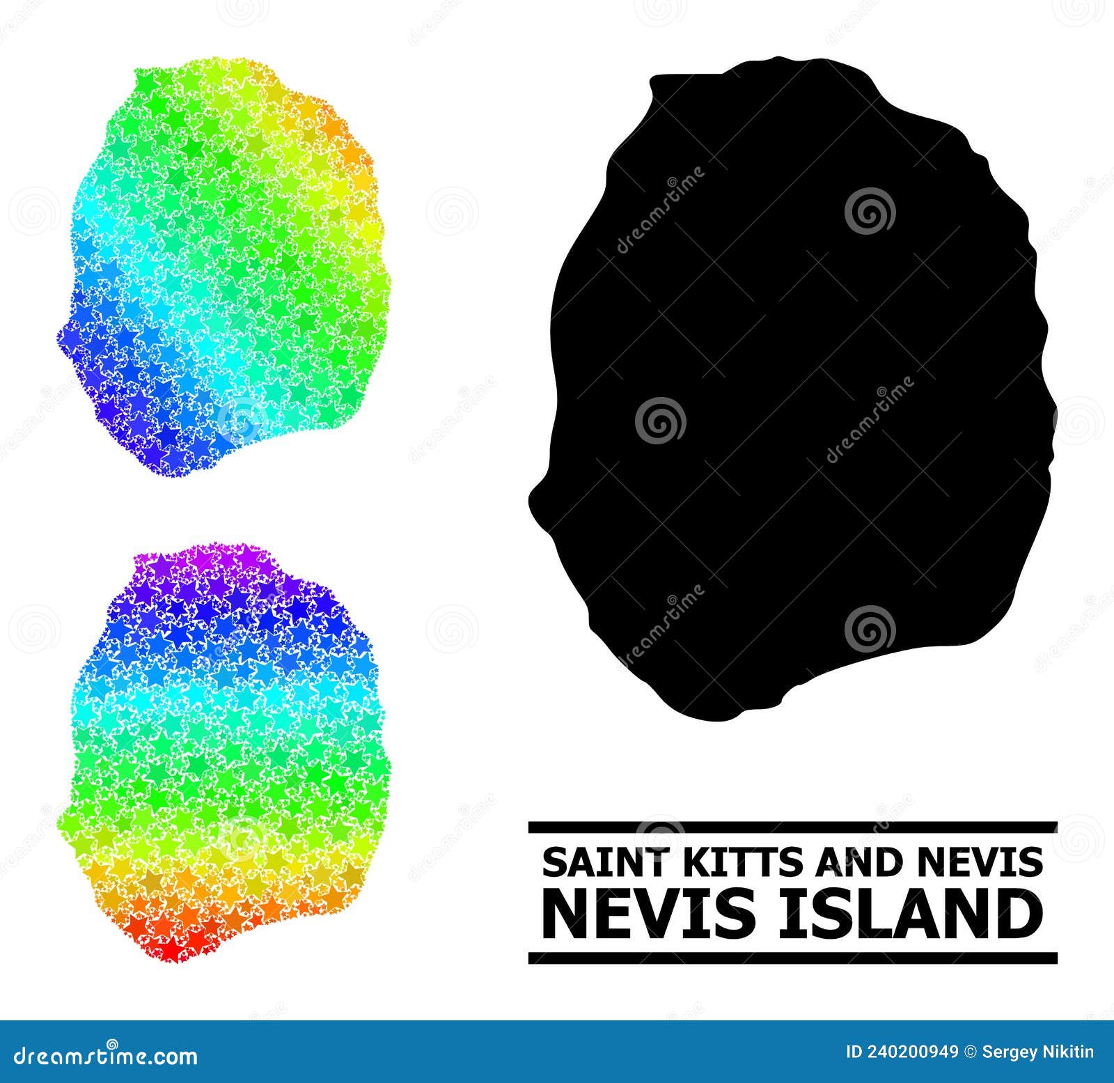 Rainbow Gradient Starred Mosaic Map of Nevis Island Collage Stock ...
