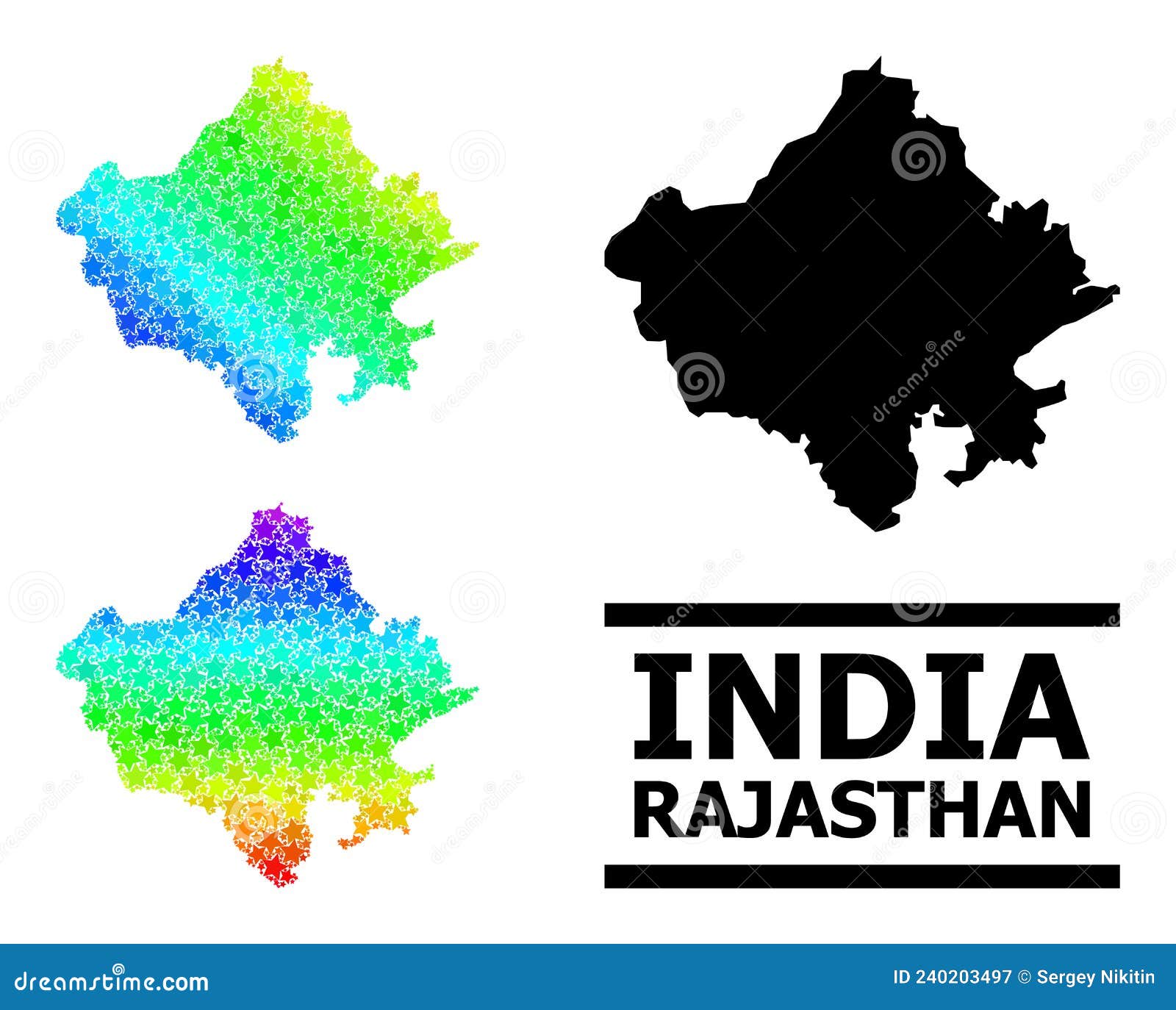 Rainbow Gradient Starred Mosaic Map of Rajasthan State Collage Stock ...