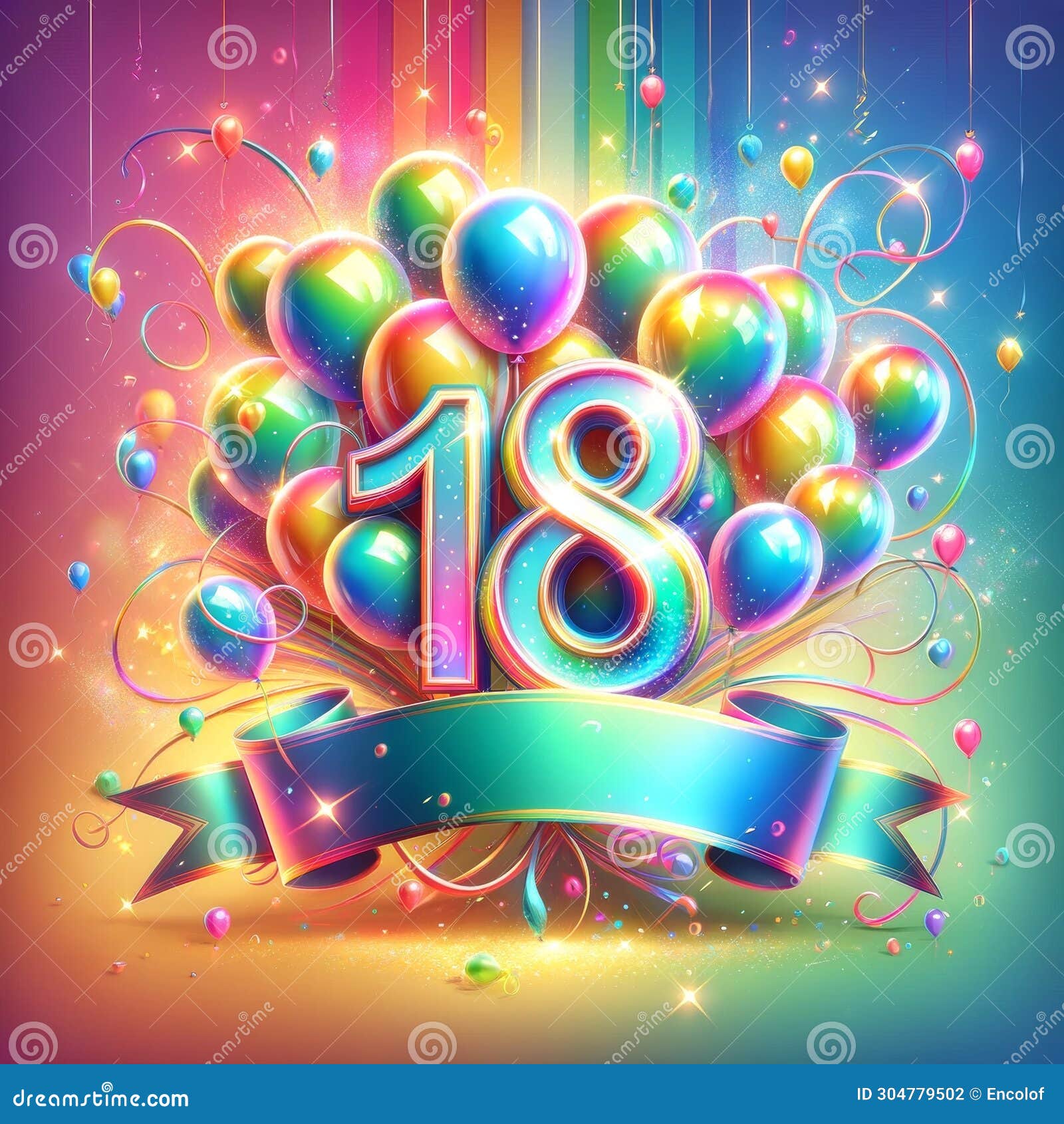 Rainbow Gradient 18th Birthday Celebration Graphic with Copyspace Stock ...