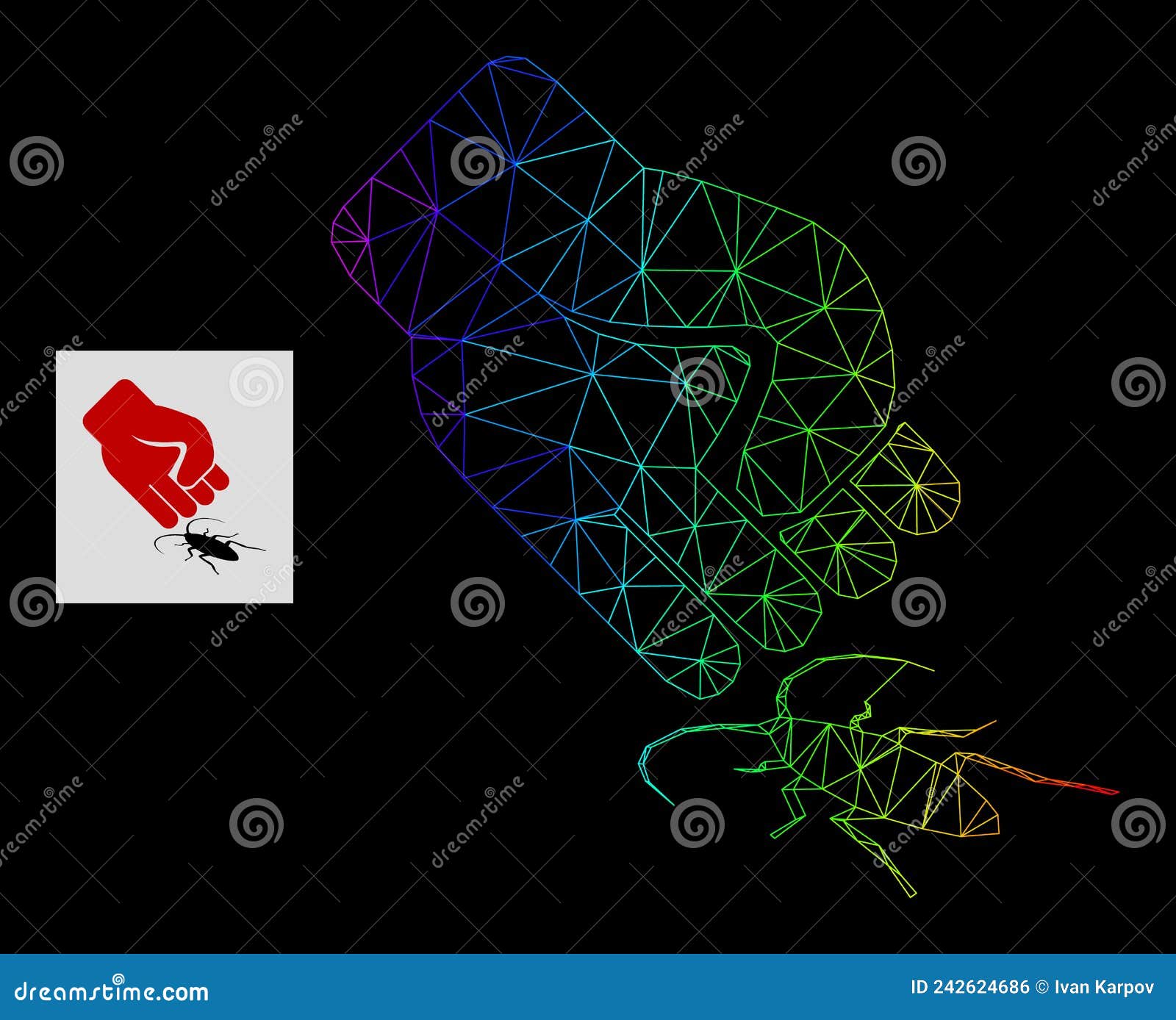 Rainbow Gradiented Polygonal Network Cockroach Punch Icon Stock Vector ...