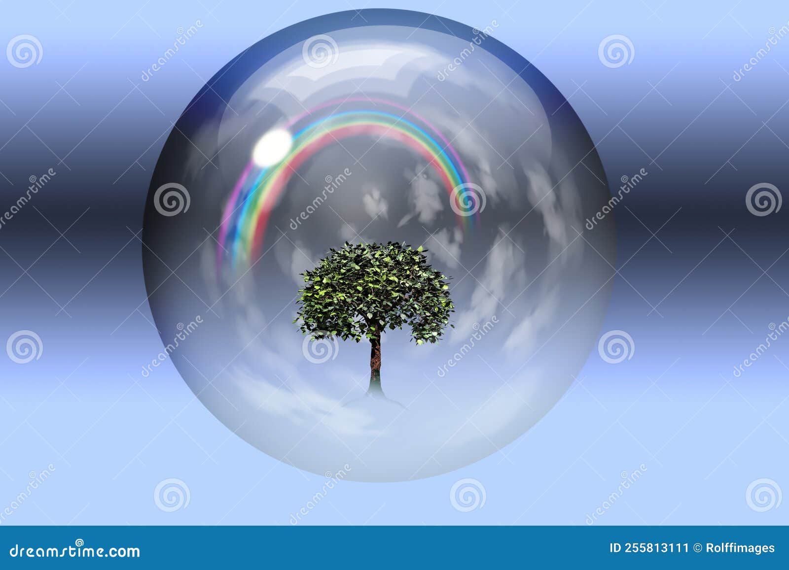 Rainbow and green tree stock illustration. Illustration of ball - 255813111