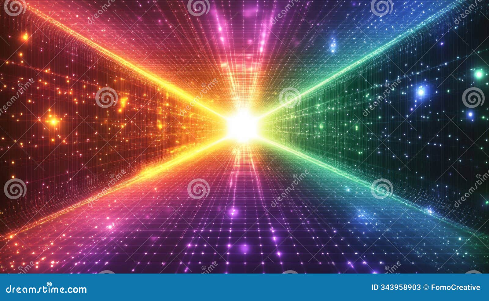 A Rainbow Grid Pathway Leading To a Bright Light Stock Illustration ...