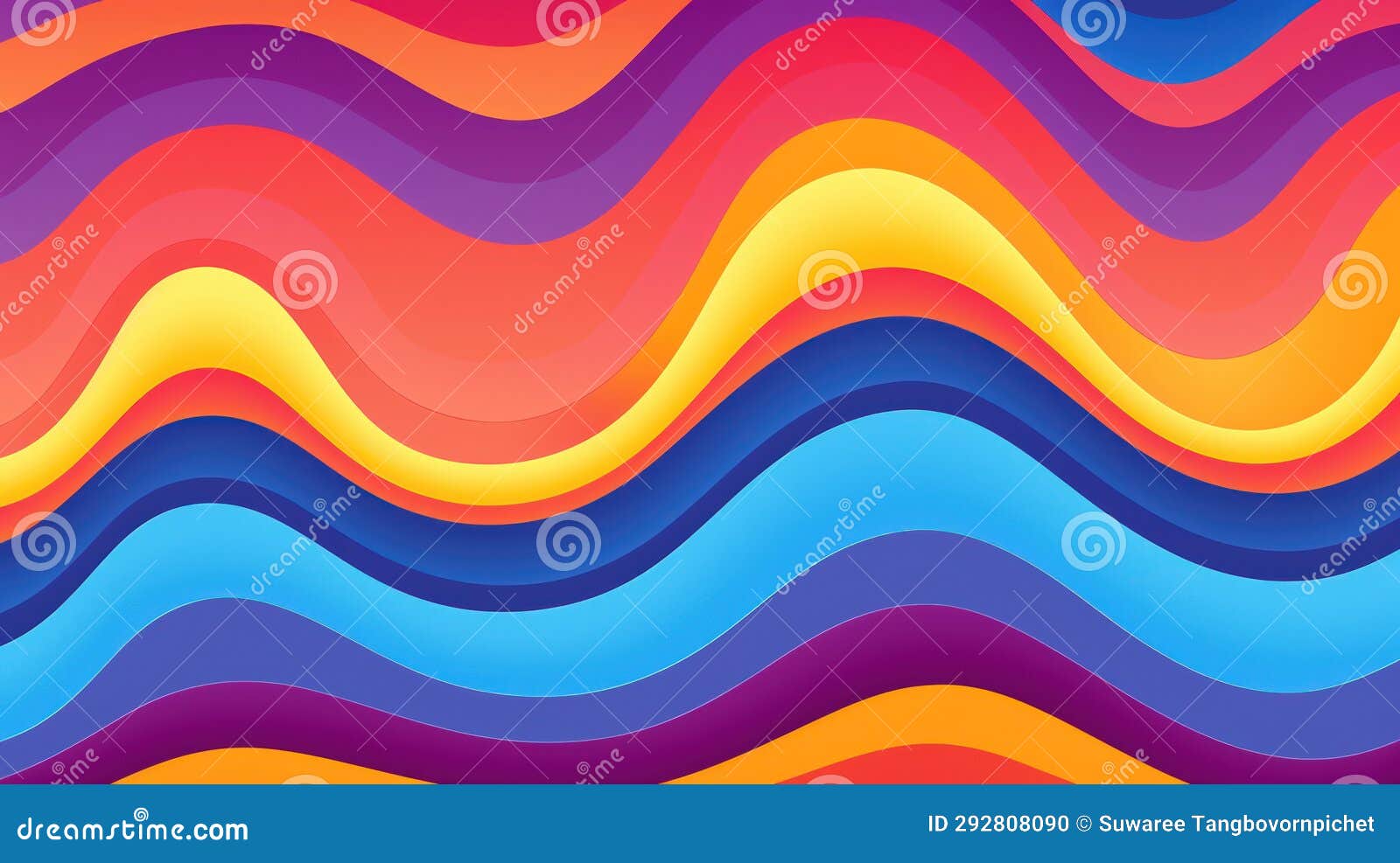 Rainbow Groovy Wavy Line Design in 1970s Hippie Retro Style Abstract ...