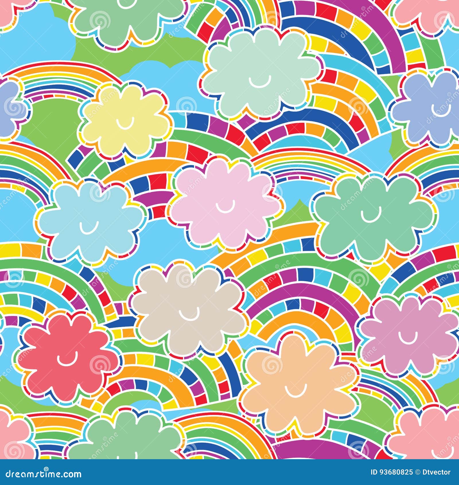 Rainbow Happy Cloud Seamless Pattern Stock Vector - Illustration of decoration, believe: 93680825
