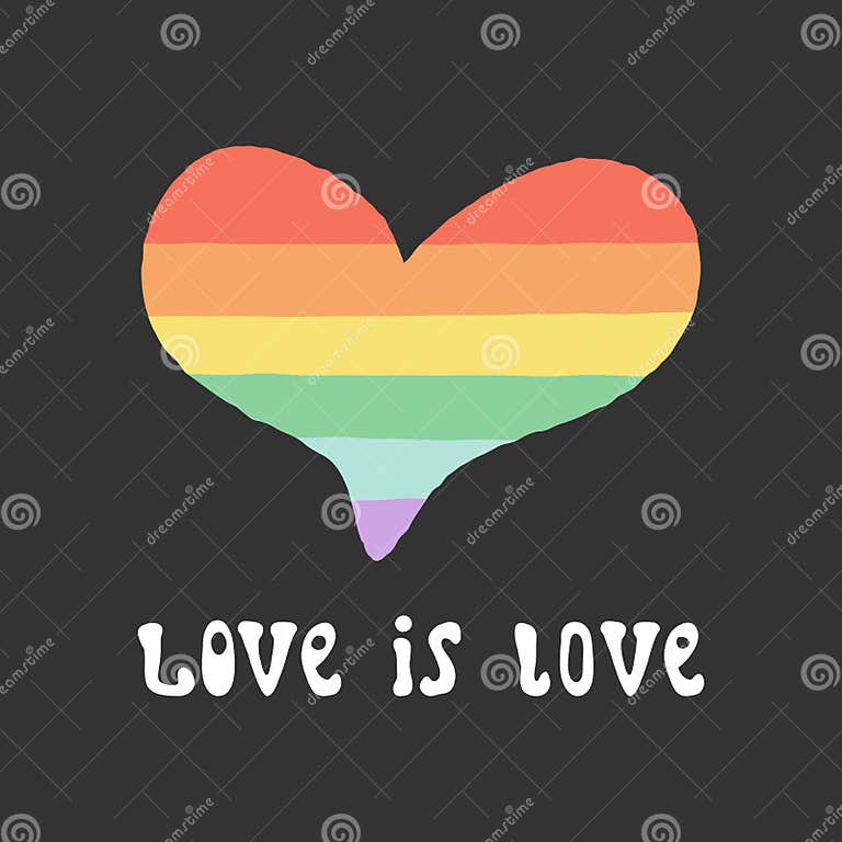 Rainbow Heart In Lgbtq Flag Colors Love Is Love 70s Style Lettering