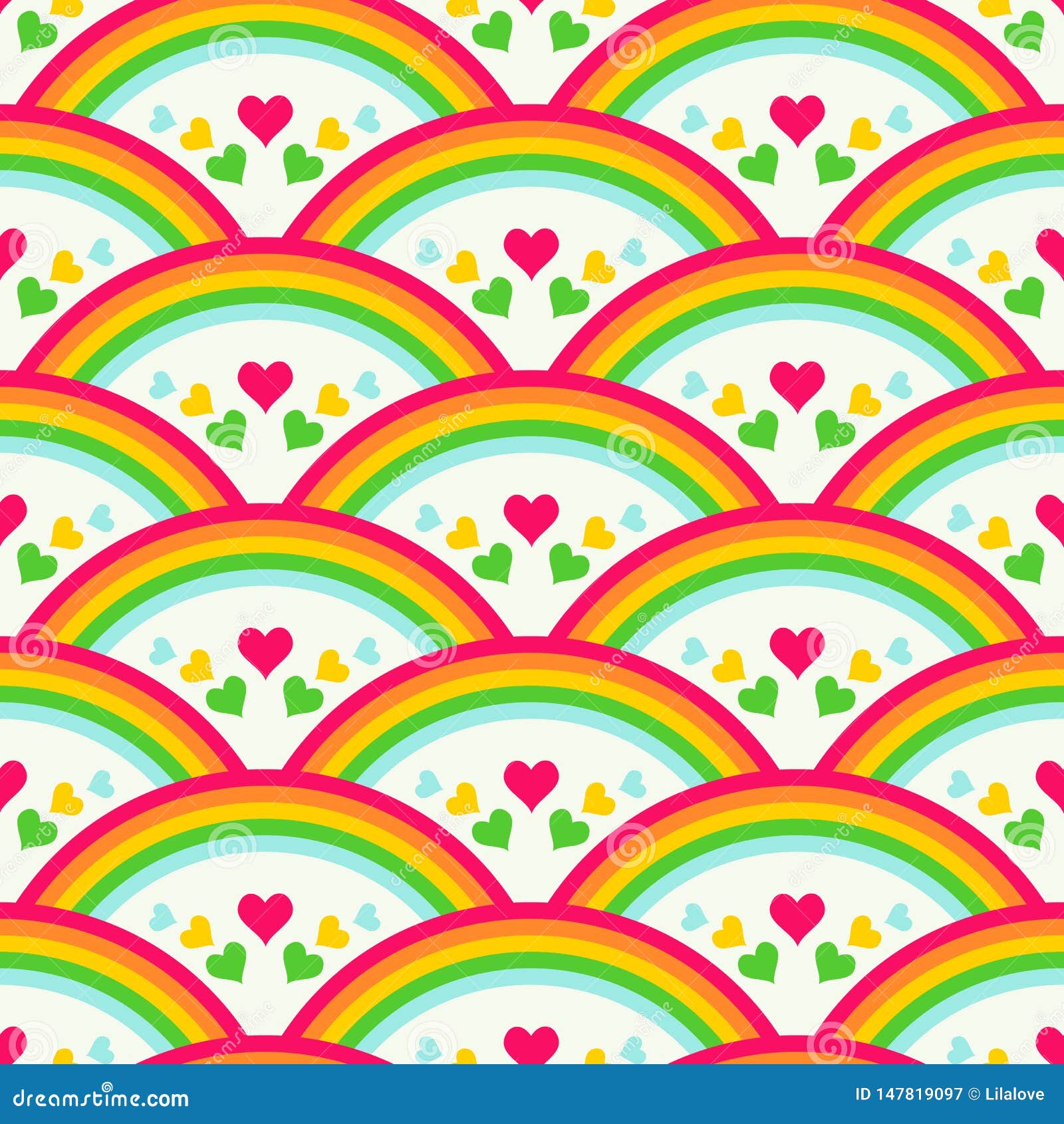 Rainbow and Hearts Seamless Vector Pattern Stock Vector - Illustration ...