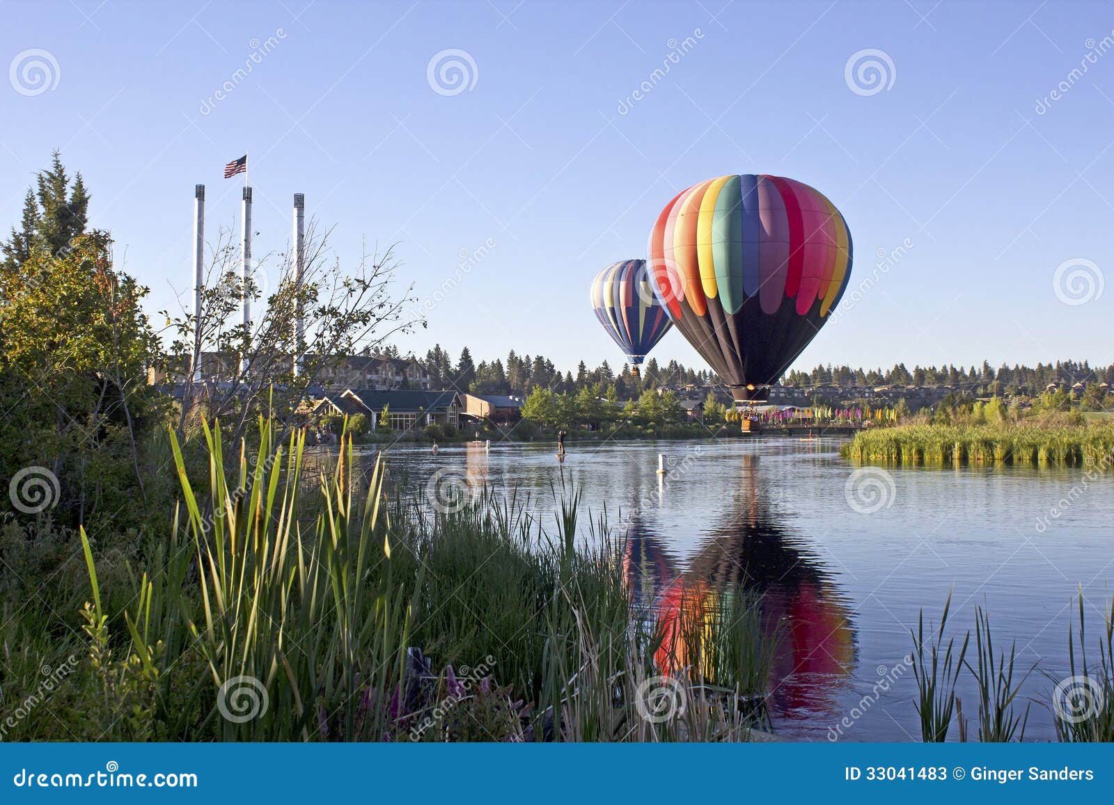 Rainbow Hot Air Ballon at Old Mill Bend, Oregon Stock Image - Image of ...
