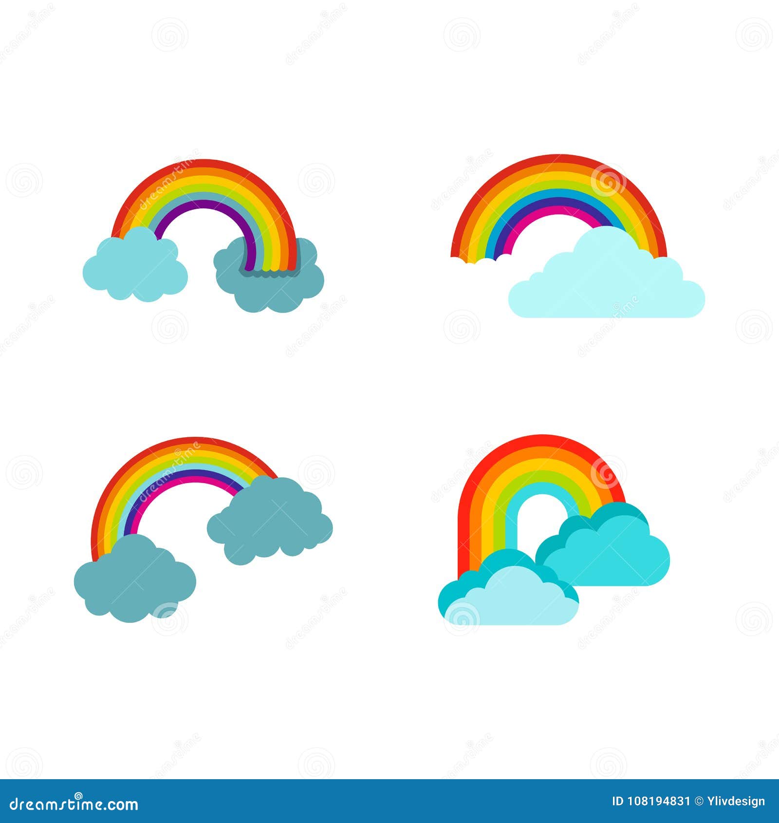 Rainbow Icon Set, Flat Style Stock Vector - Illustration of element ...