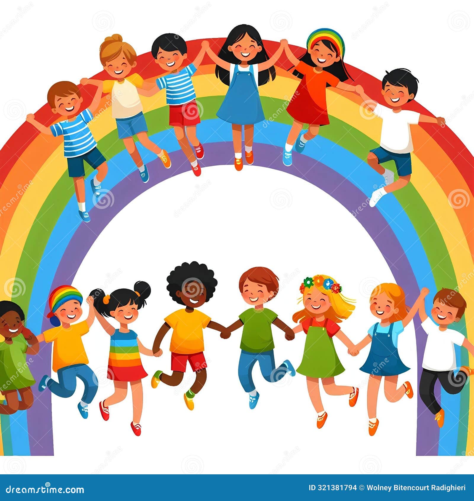 Rainbow Image with Children 1 Stock Illustration - Illustration of ...