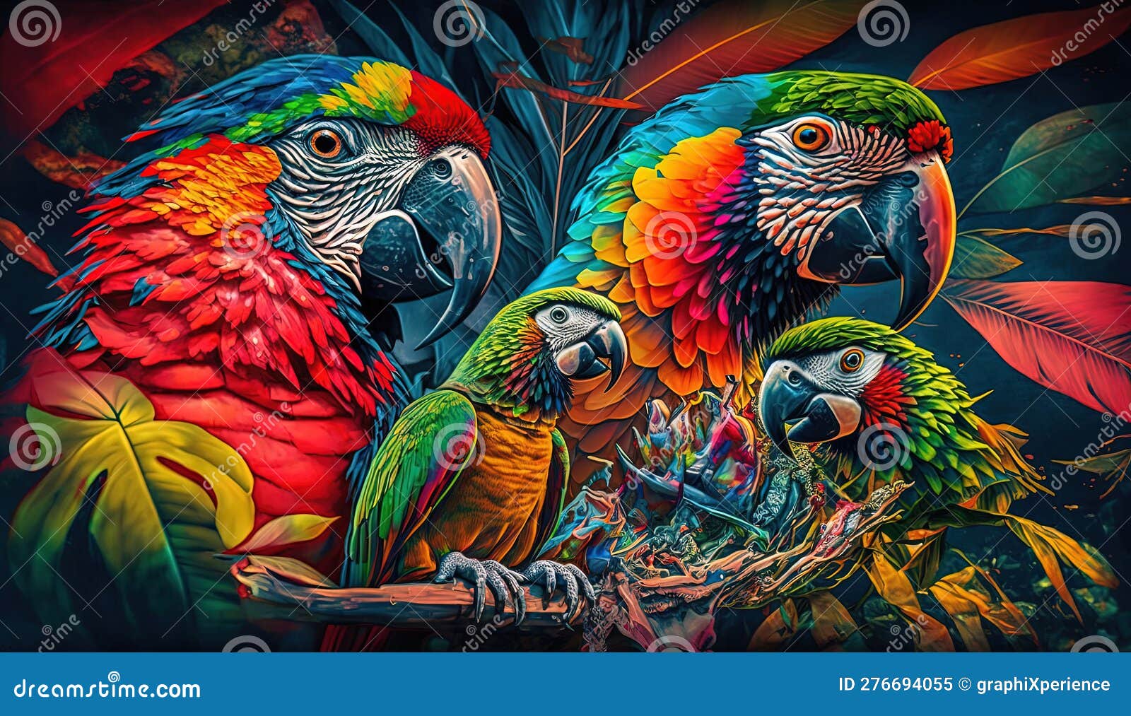 Rainbow Jungle Parrots Collage Stock Illustration - Illustration of ...