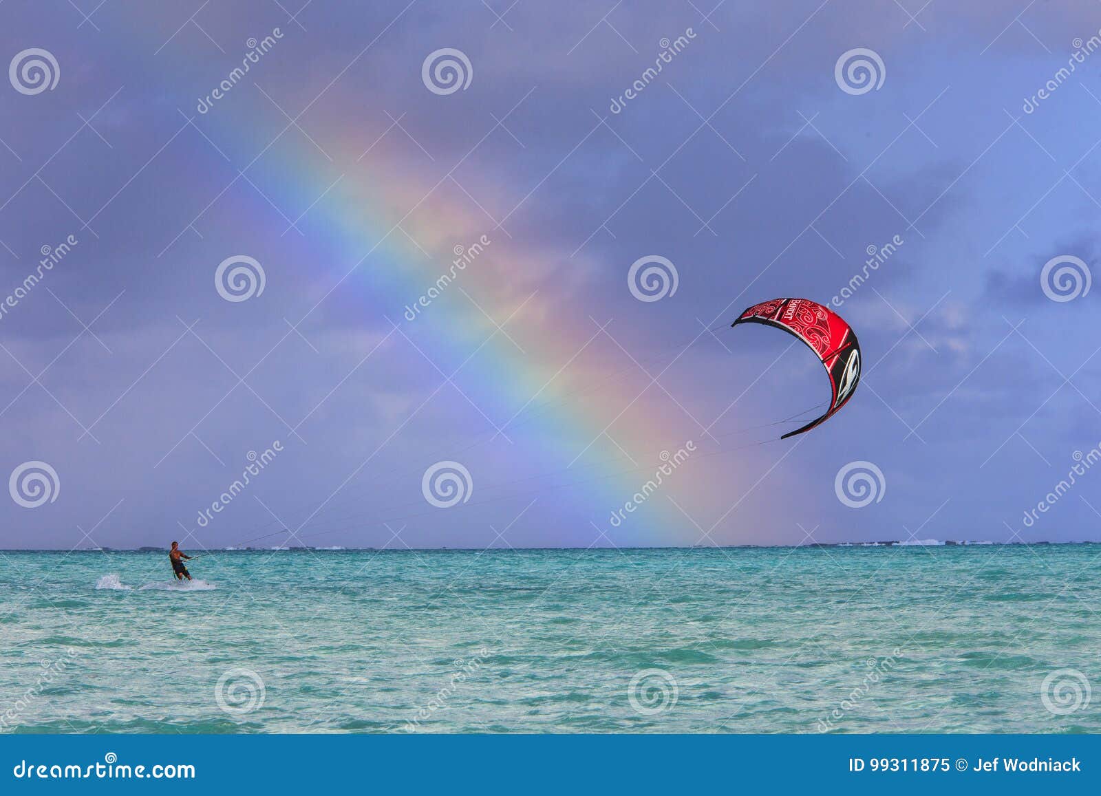 Rainbow and Kite Surf in Polynesia Editorial Image - Image of sunny ...