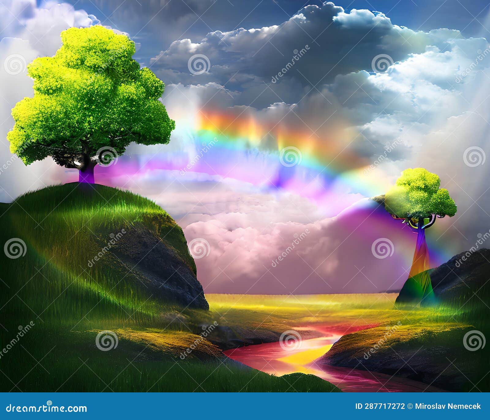 Rainbow Landscape, Generative AI Illustration Stock Illustration ...