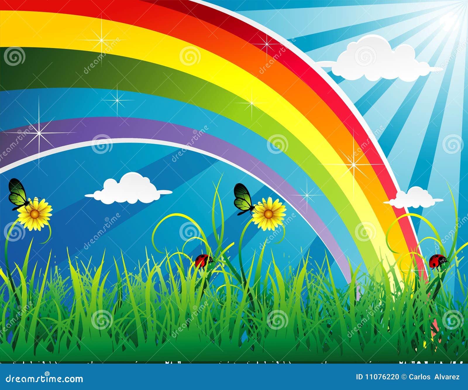Rainbow in a Landscape Vector Stock Vector - Illustration of light ...