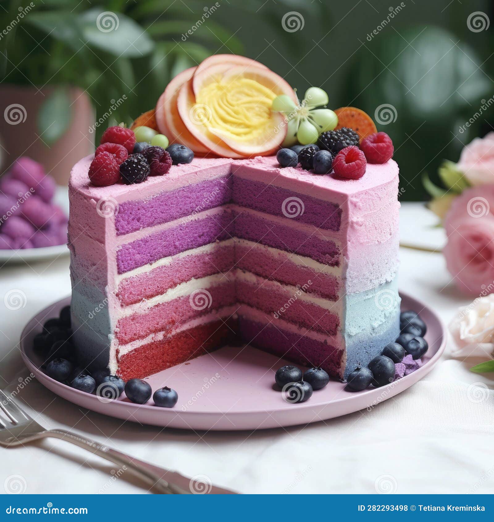 Rainbow Layer Cake, Biscuit Layers Anointed with Multi-colored Cream ...