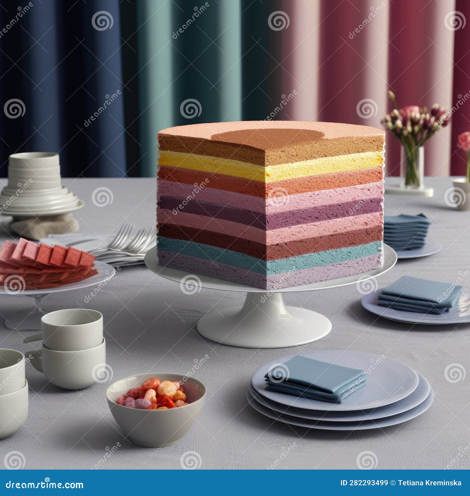Rainbow Layer Cake, Biscuit Layers Anointed with Multi-colored Cream ...