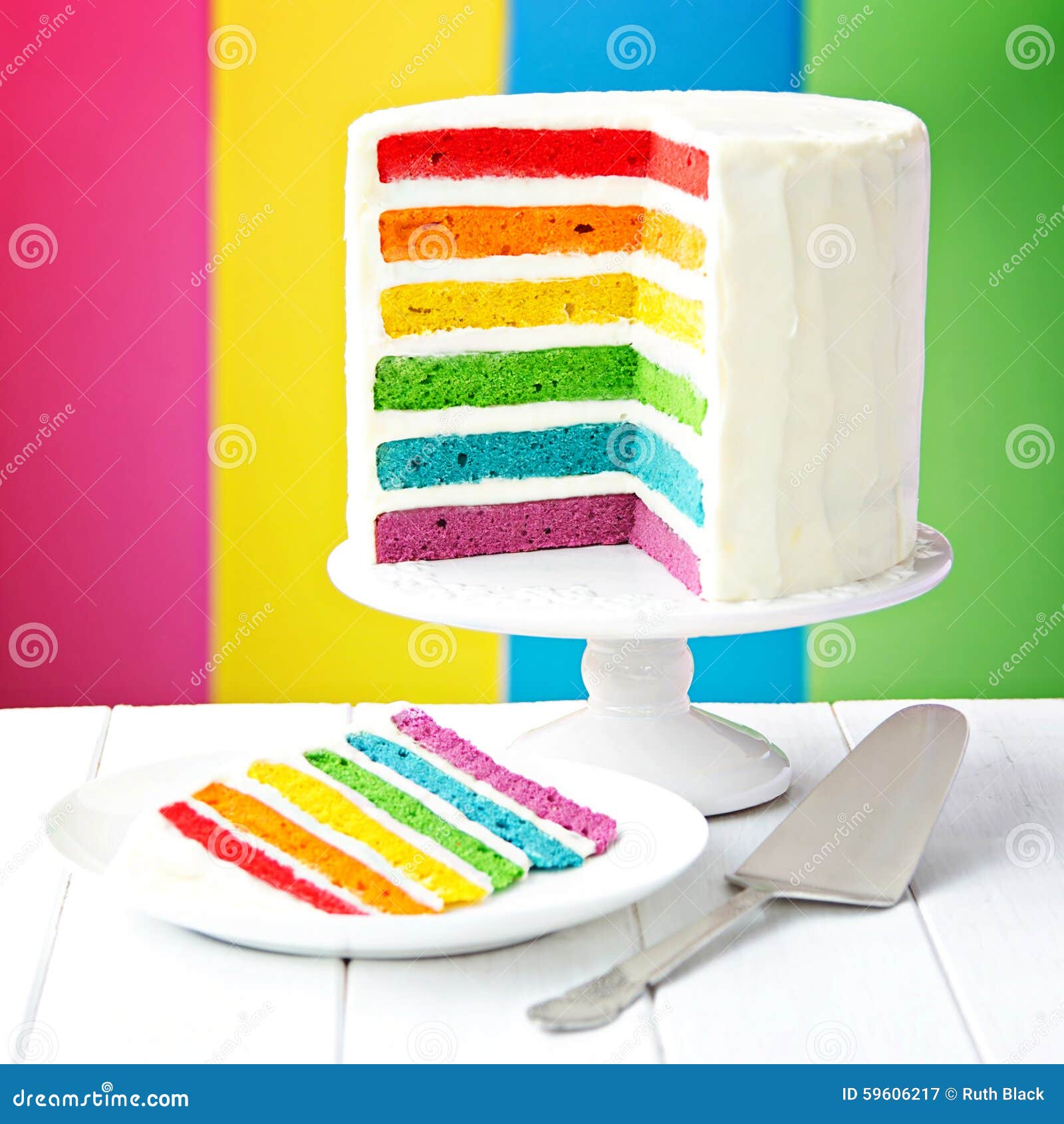Rainbow layer cake stock image. Image of layer, decorated - 59606217
