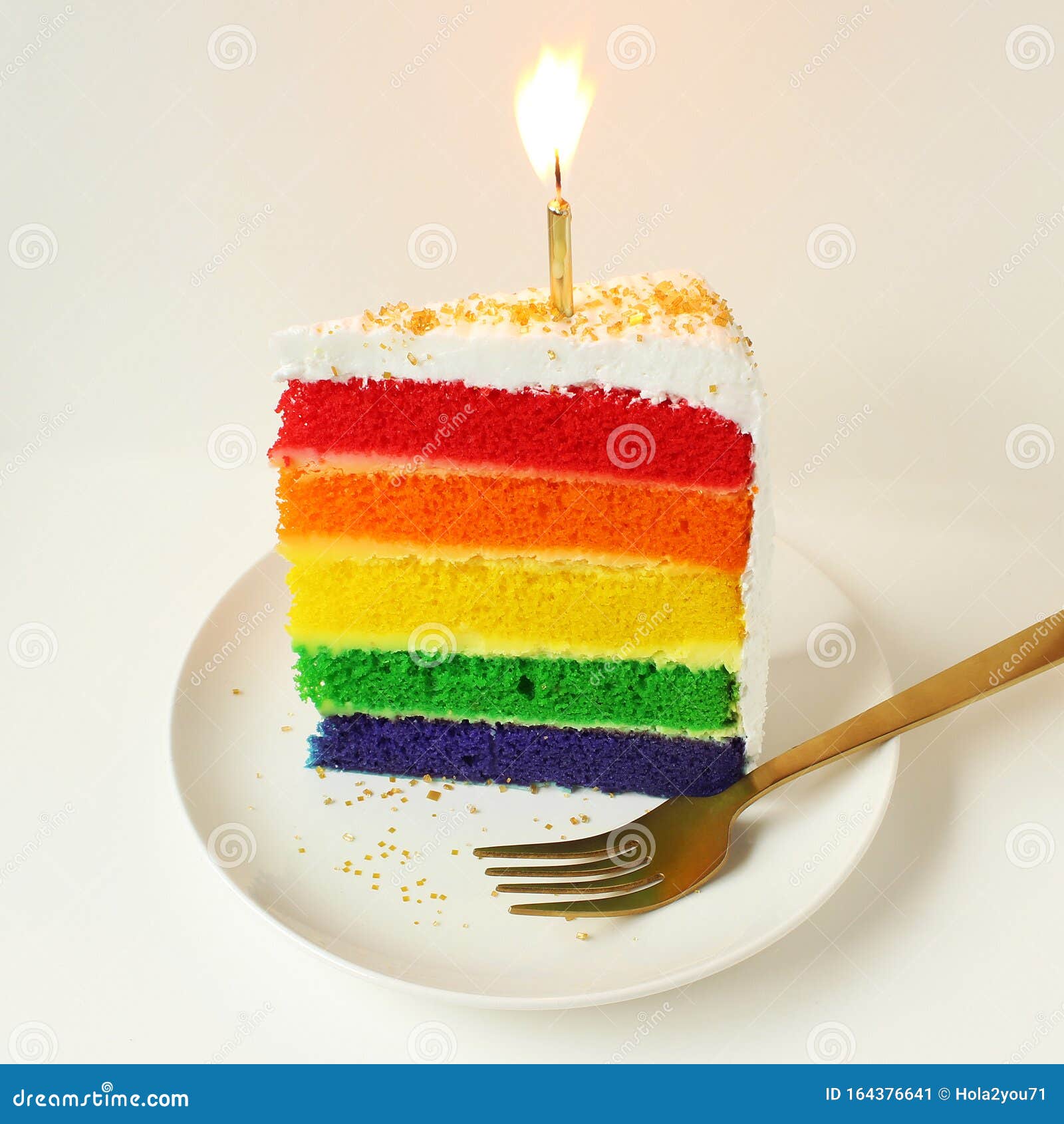 Rainbow Layered Cake Slice with Candle Stock Image - Image of cake ...