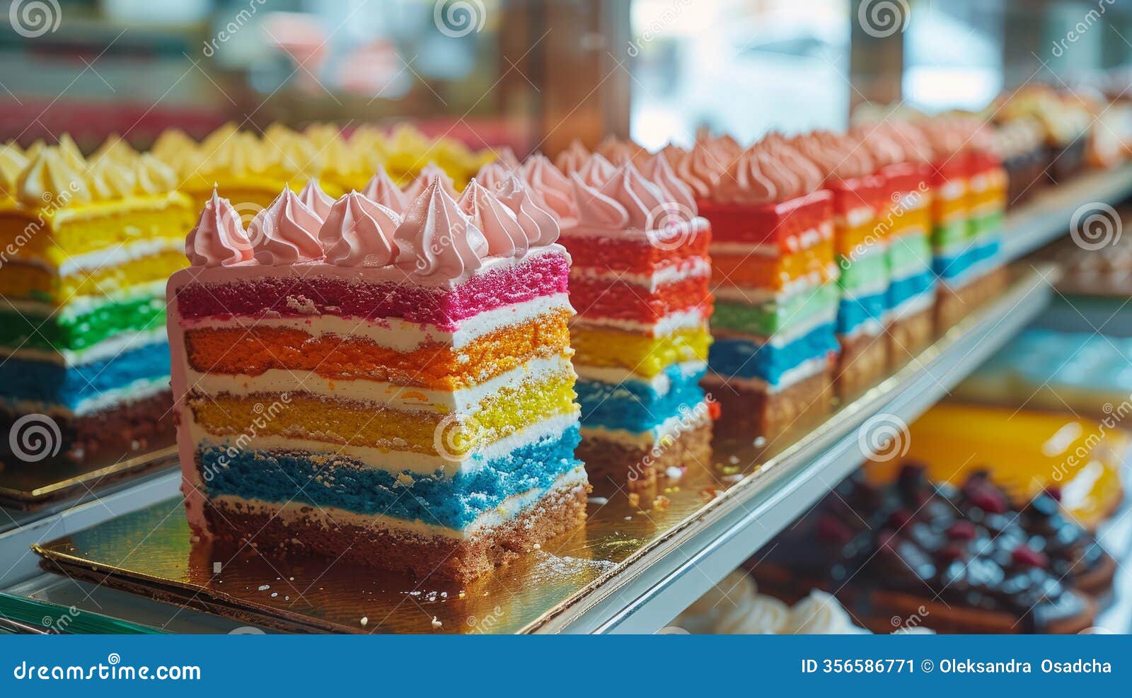 Rainbow Layered Cakes in a Bakery Display Stock Image - Image of indulgence, frosting: 356586771