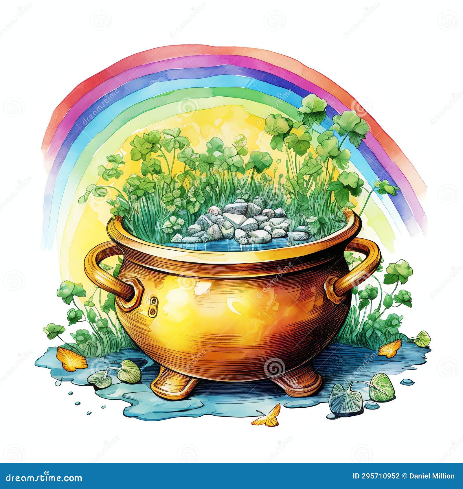 A Rainbow Leading To a Pot of Gold Watercolor Stock Illustration ...