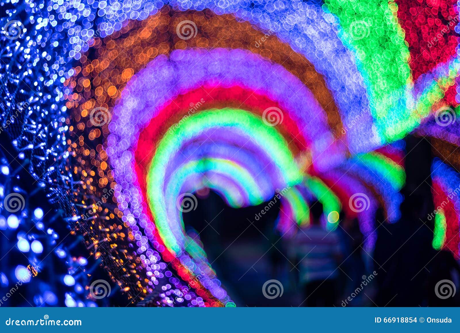 Rainbow led light tunnel stock photo. Image of illuminated - 66918854