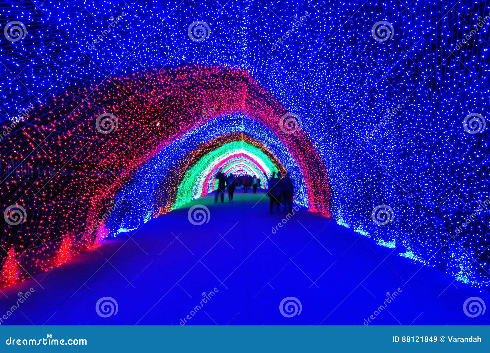 Rainbow LED Light Tunnel Festival Stock Image - Image of display ...