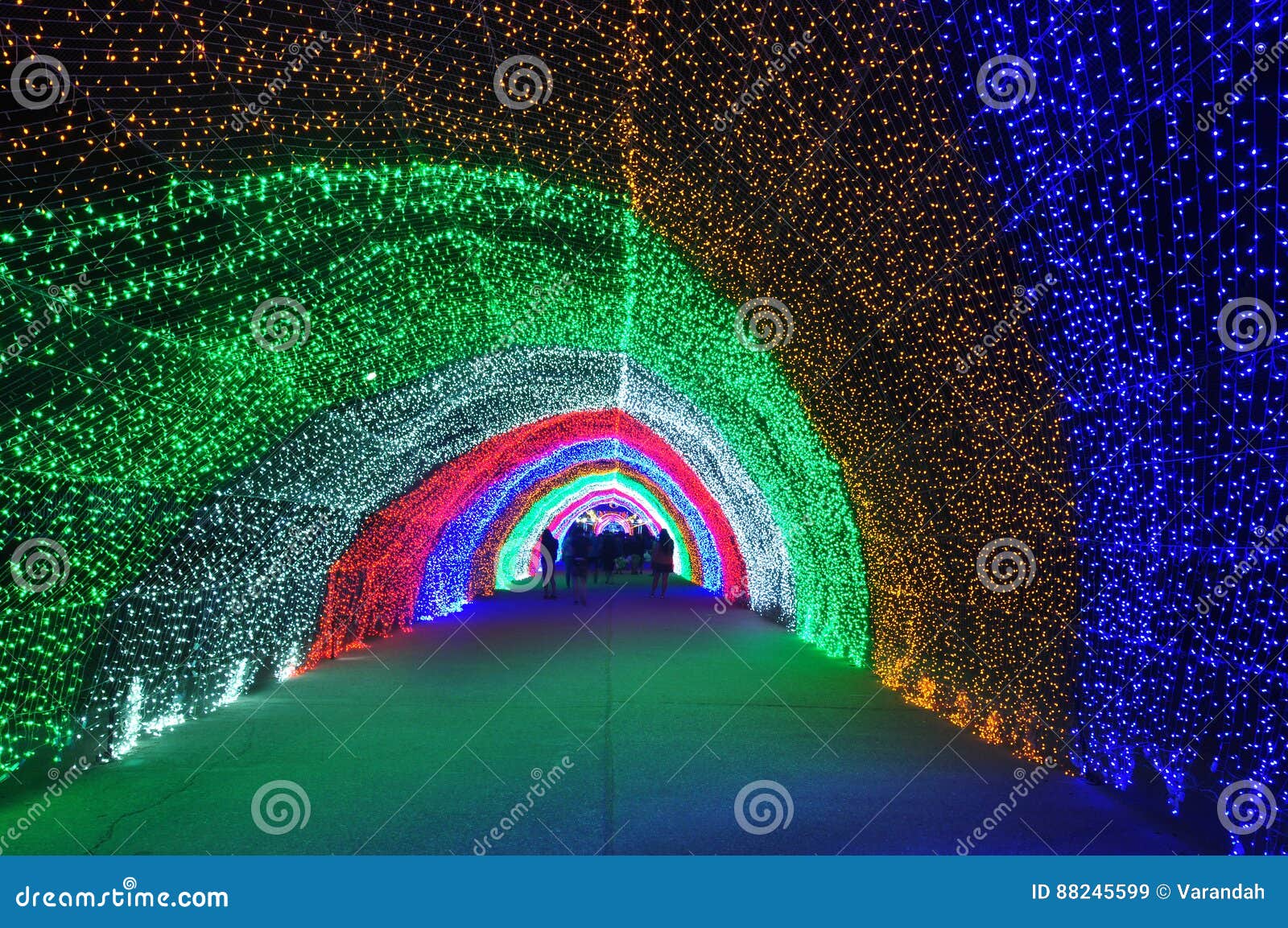 Rainbow LED Light Tunnel Festival Stock Image - Image of event, glow ...