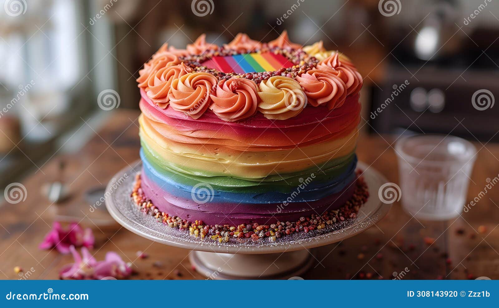 Rainbow LGBT Flag Colored Cake on Kitchen Table Stock Photo - Image of ...