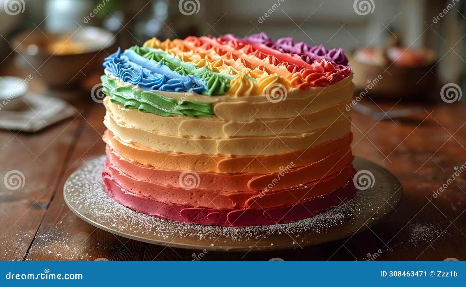 Rainbow LGBT Flag Colored Cake on Kitchen Table Stock Image - Image of ...