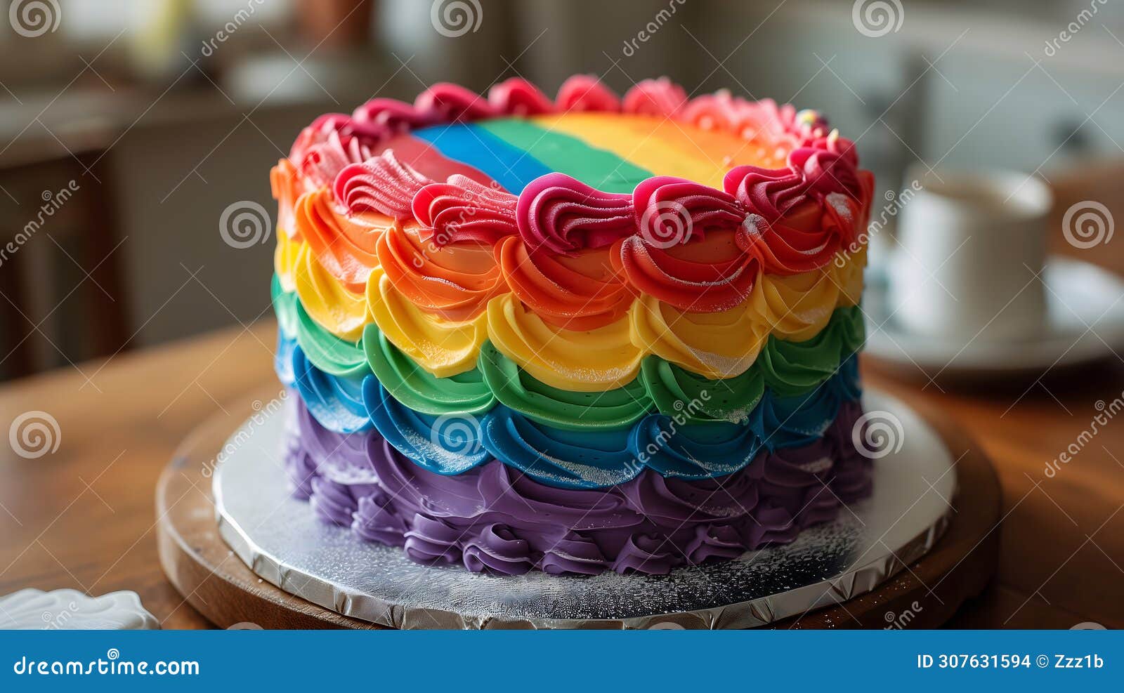 Rainbow LGBT Flag Colored Cake on Kitchen Table Stock Photo - Image of ...