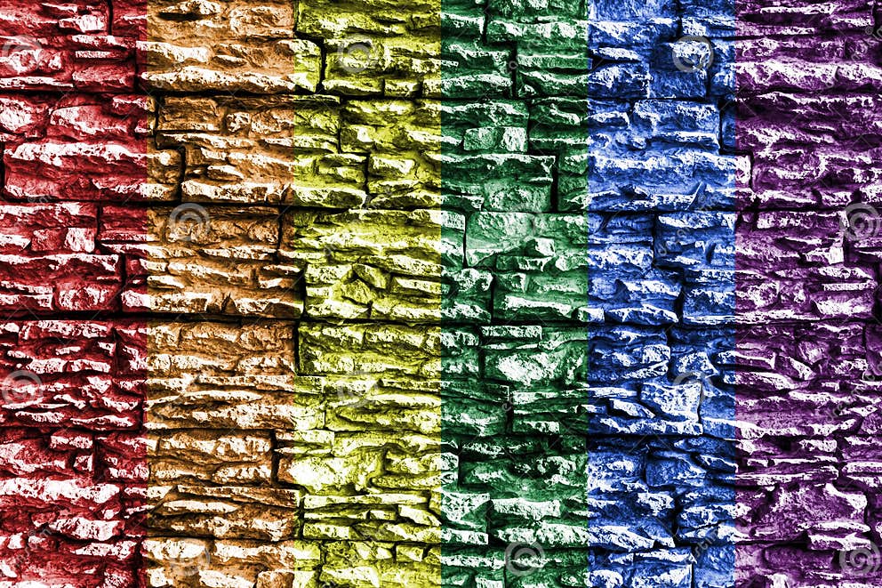 Rainbow Lgbtq Or Gay Pride Flag On Stone Wall Texture Abstract